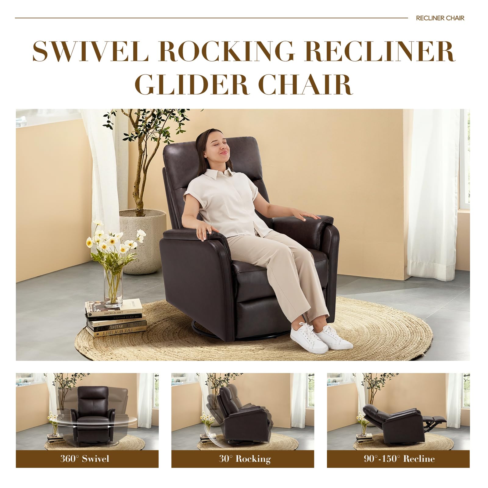 Snapklik.com : Swivel Rocking Recliner Glider Chair, Leather Reclining ...