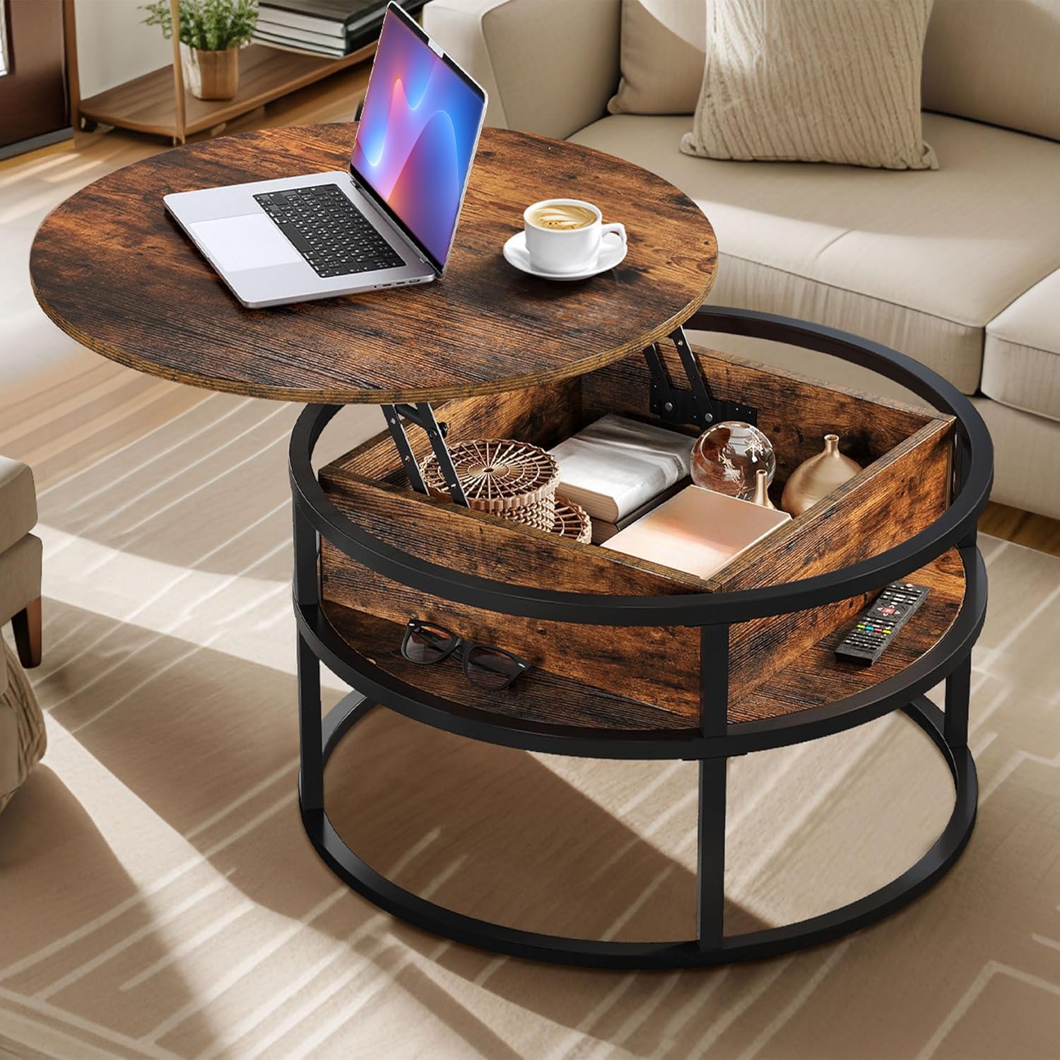 Amazon.com: DWVO Coffee Tables for Living Room, Round Lift Top Coffee ...