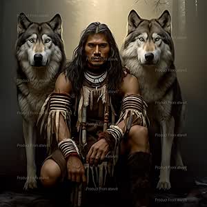 Amazon.com: atwwit Native Americans with Two Wolves Diamond Painting ...