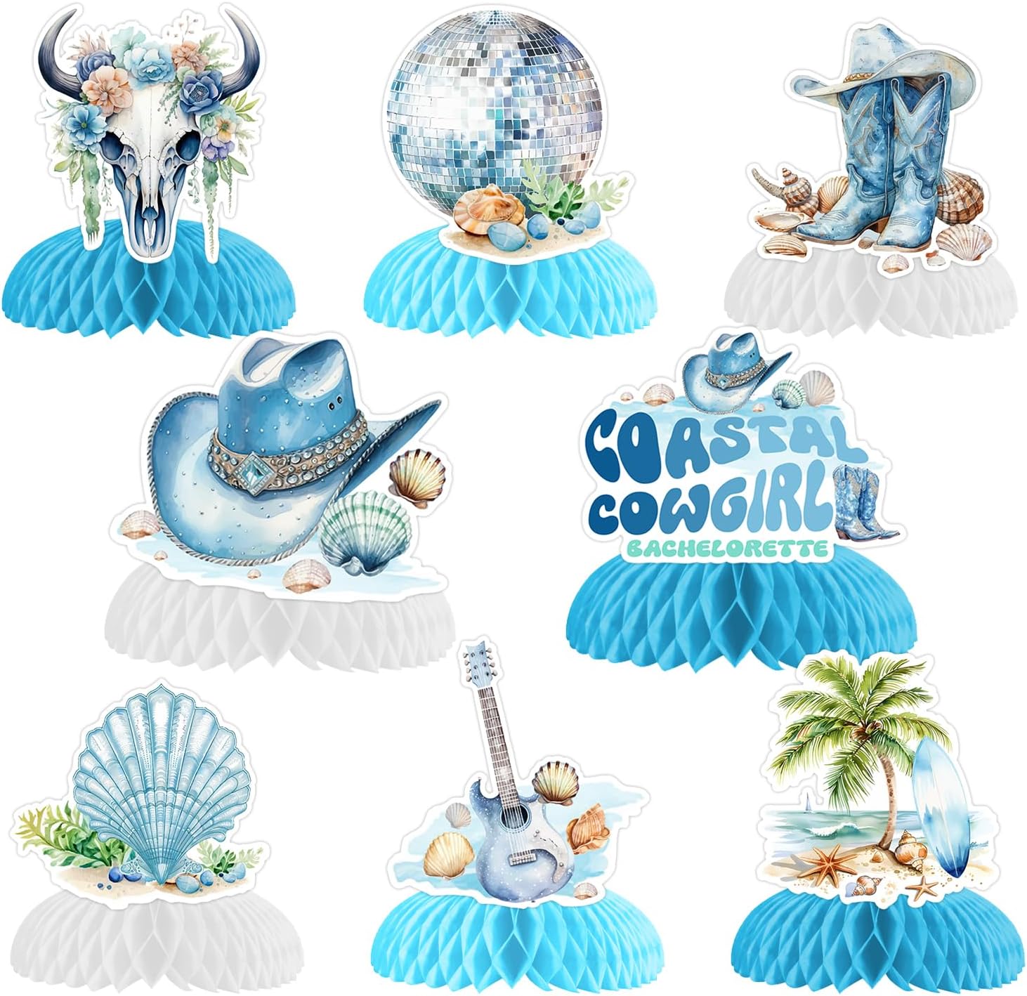 Amazon.com: Coastal Cowgirl Bachelorette Honeycomb Centerpieces Blue ...