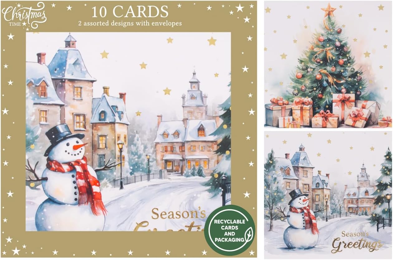 RSW Pack of 10 Assorted Christmas Cards - 2 Designs Seasons Greetings ...