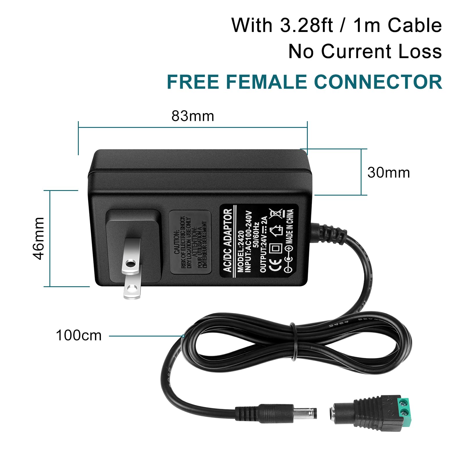 Snapklik.com : inShareplus 24V 48W Power Supply, 24V 2A LED Driver, 100 ...