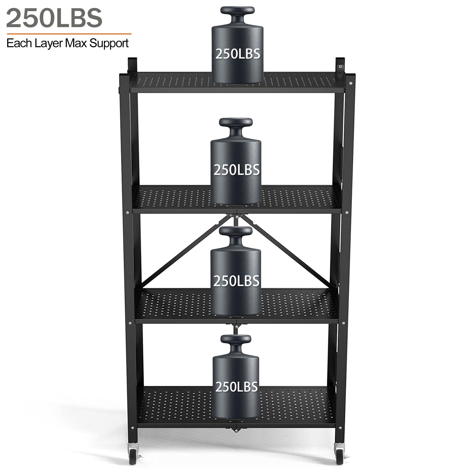 4-Tier Foldable Storage Shelving Kitchen Storage Shelves Wth Wheels ...