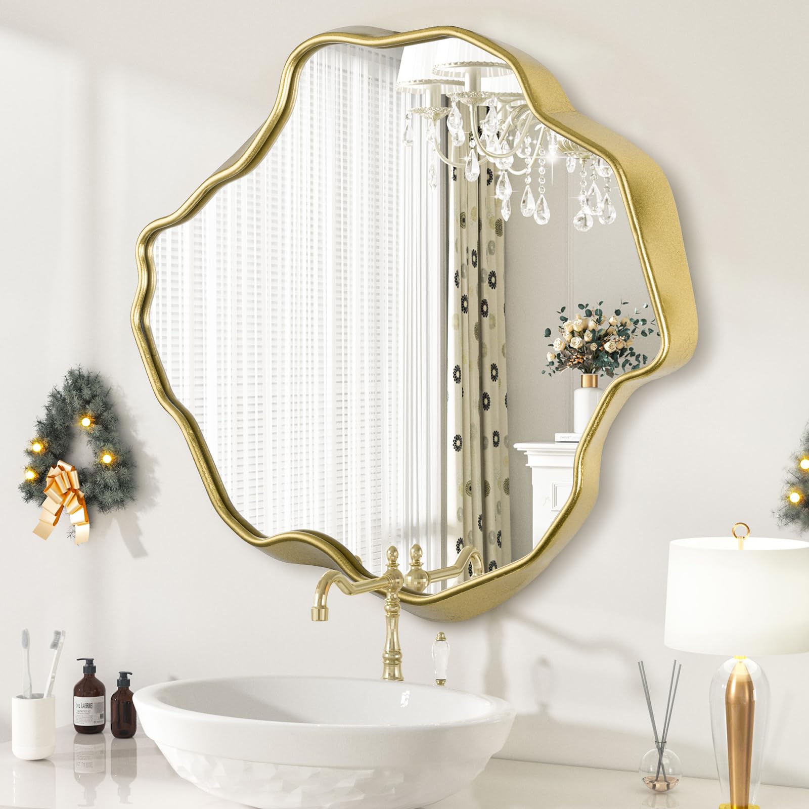 Gold Asymmetrical Irregular Wall Mirror Decorative Metal Framed Wavy ...
