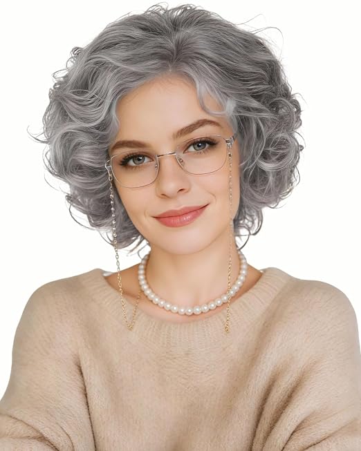 Amazon.com: Wallden Hair Old Lady Wig Costume Set for Women Grey Granny ...