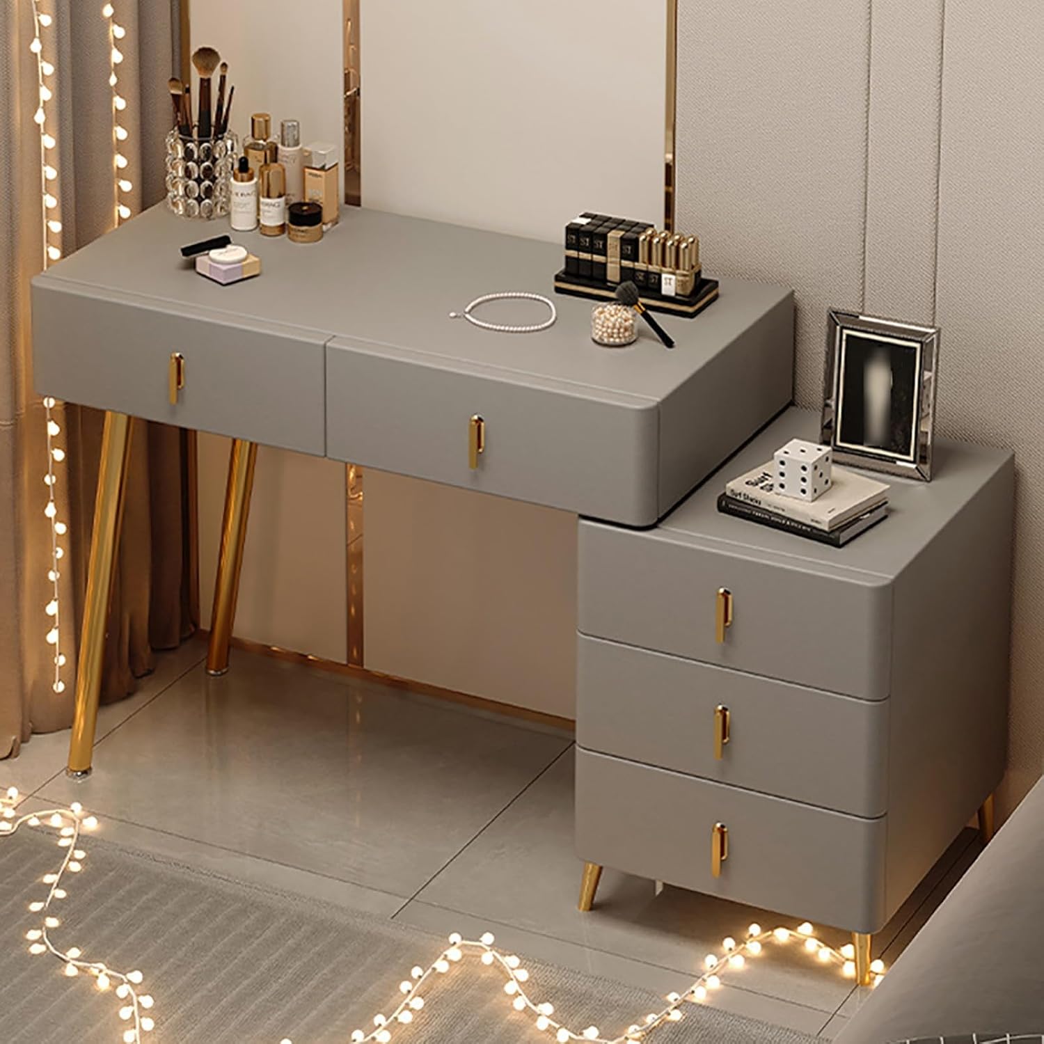 RIKCAT Dressing Table with Drawers and Open Compartments, Modern Style ...