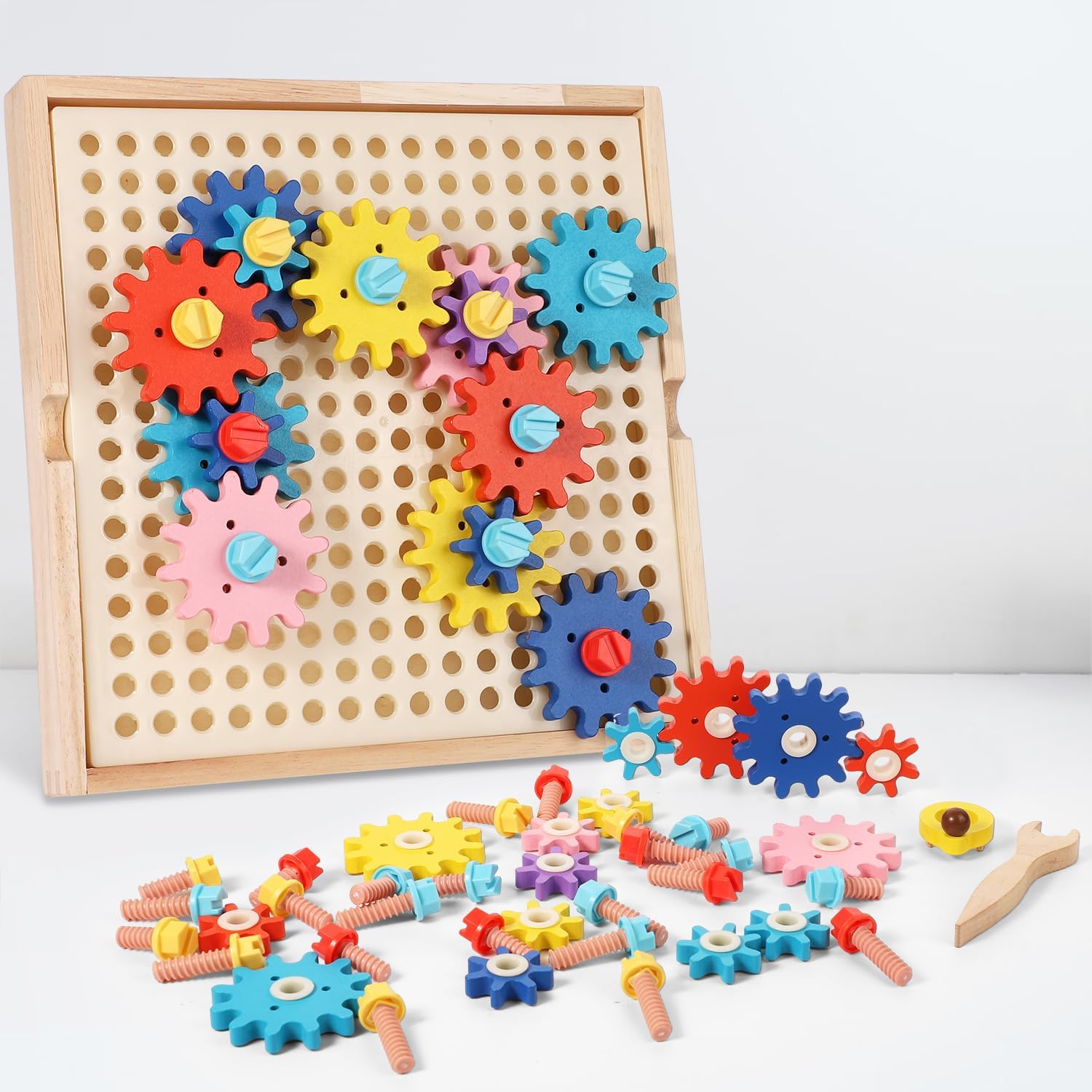 BOXOB Wooden Gear Building Block Toys Set, Gear Toys for Kids ...
