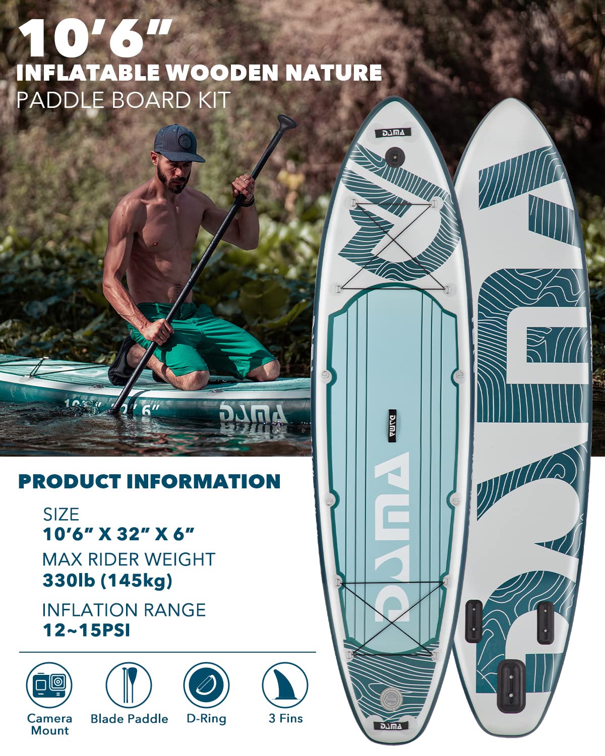 DAMA Adventure 10'6" SUP Stand Up Paddleboard for Adults, 4pcs Kayak ...