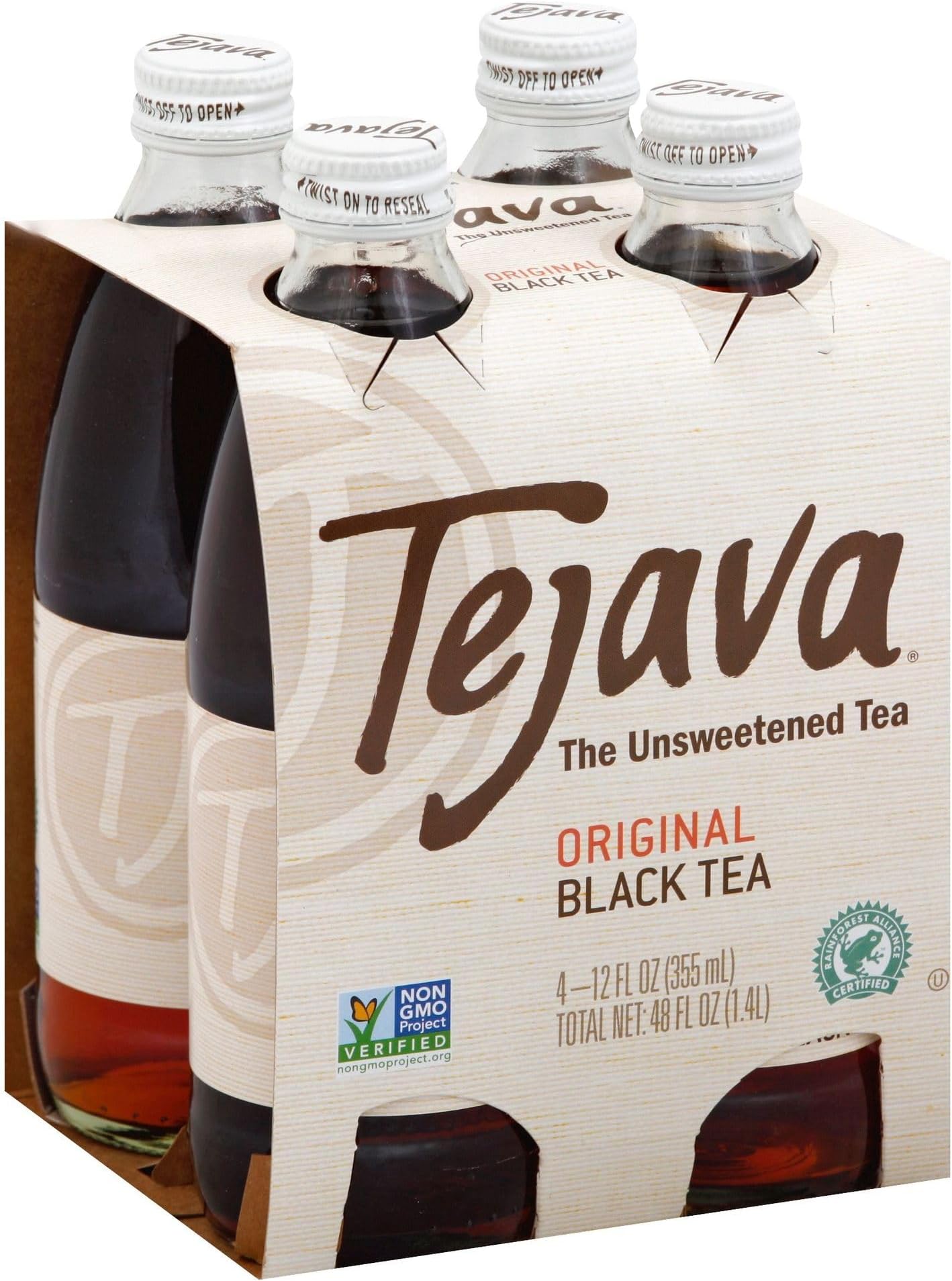 Amazon.com : Tejava Original Unsweetened Black Iced Tea, 4 Pack, 12oz Glass Bottles, Non-GMO ...