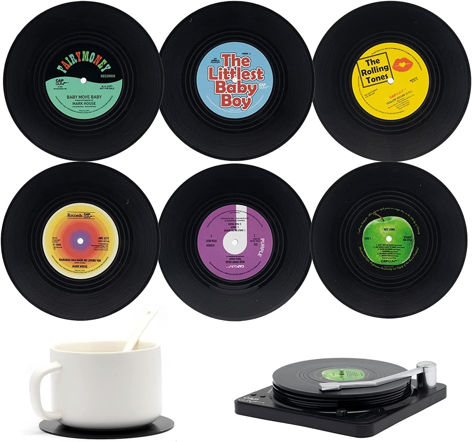 Cute Retro Music Coasters, 6Pcs Vinyl Record Cup Mat Retro Disk Drink ...