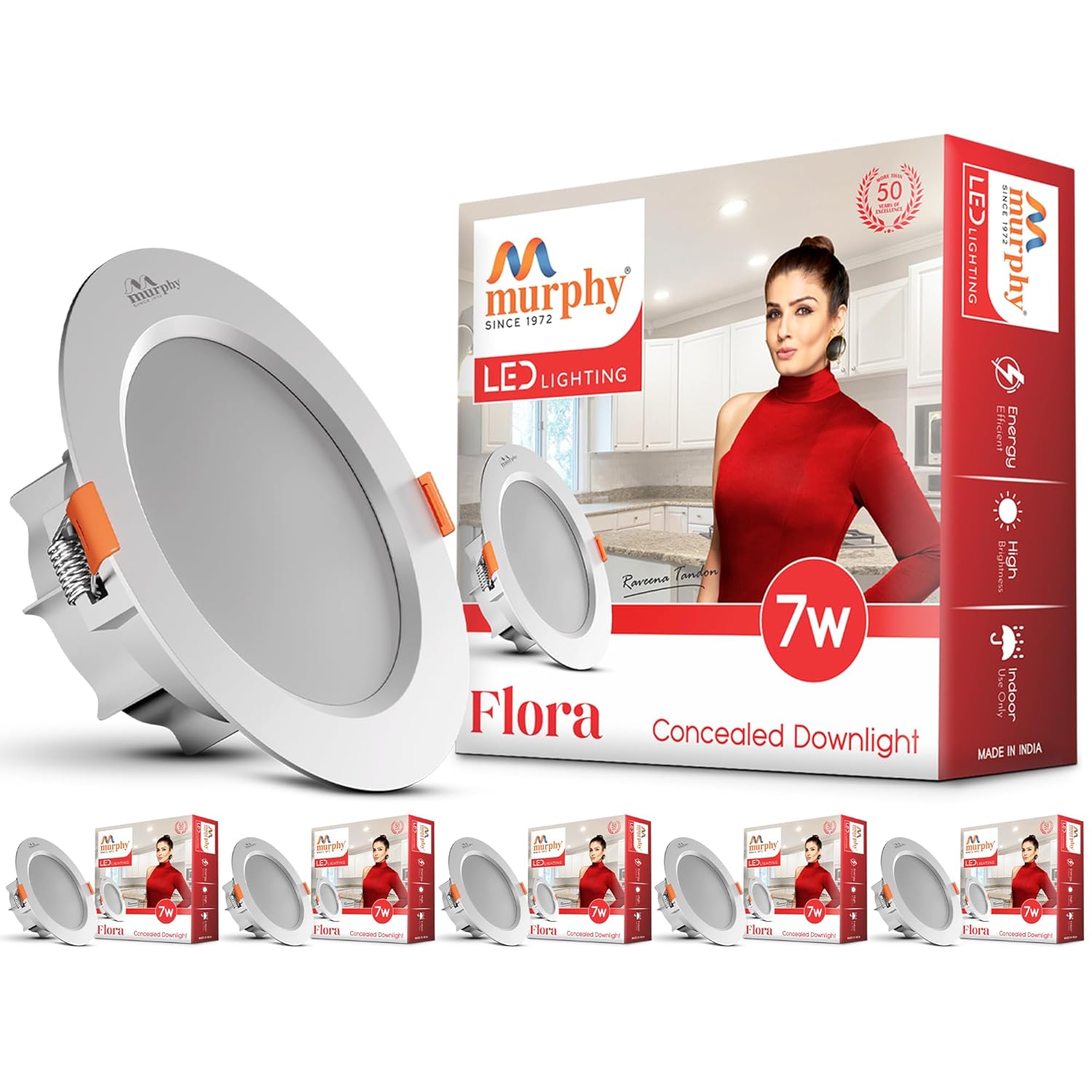 Murphy Flora 7W LED Down Light, Warm White Light, Round, Pack of 6 ...