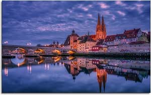 Amazon.com: Canvas Wall Art Living Room Regensburg Bridge Poster ...