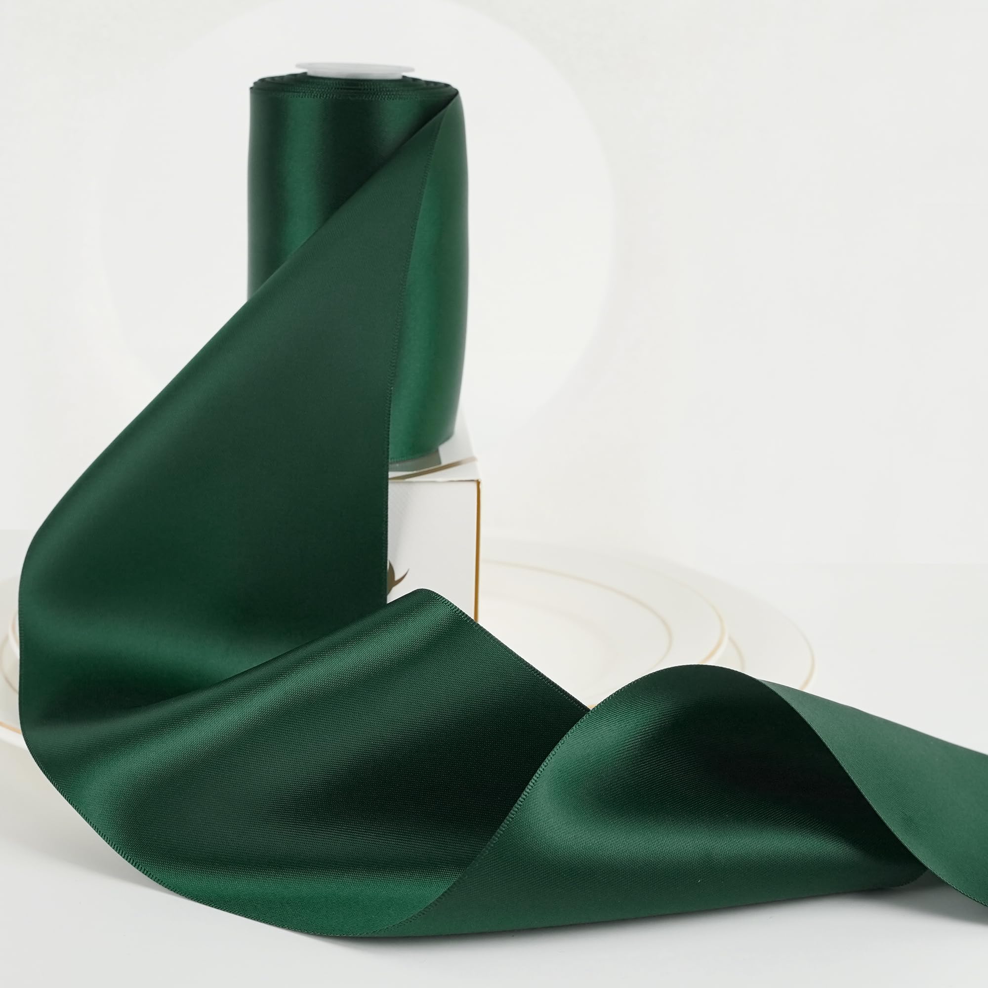 Amazon.com: HUIHUANG Dark Green Ribbon 4 inch Wide Double-Faced Satin ...