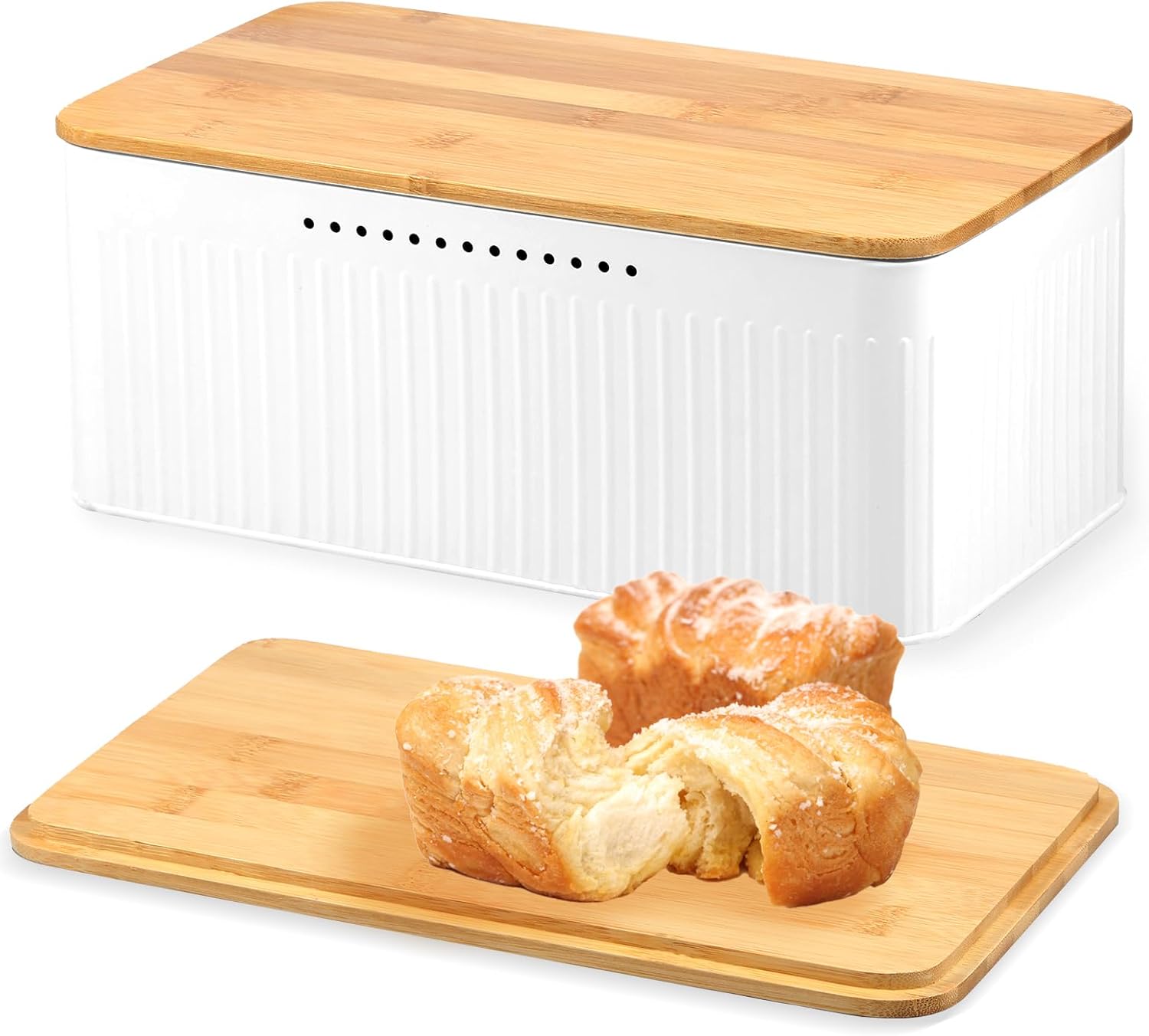 Metal Bread Container with Bamboo Lid Breathable Bread Box Bread ...
