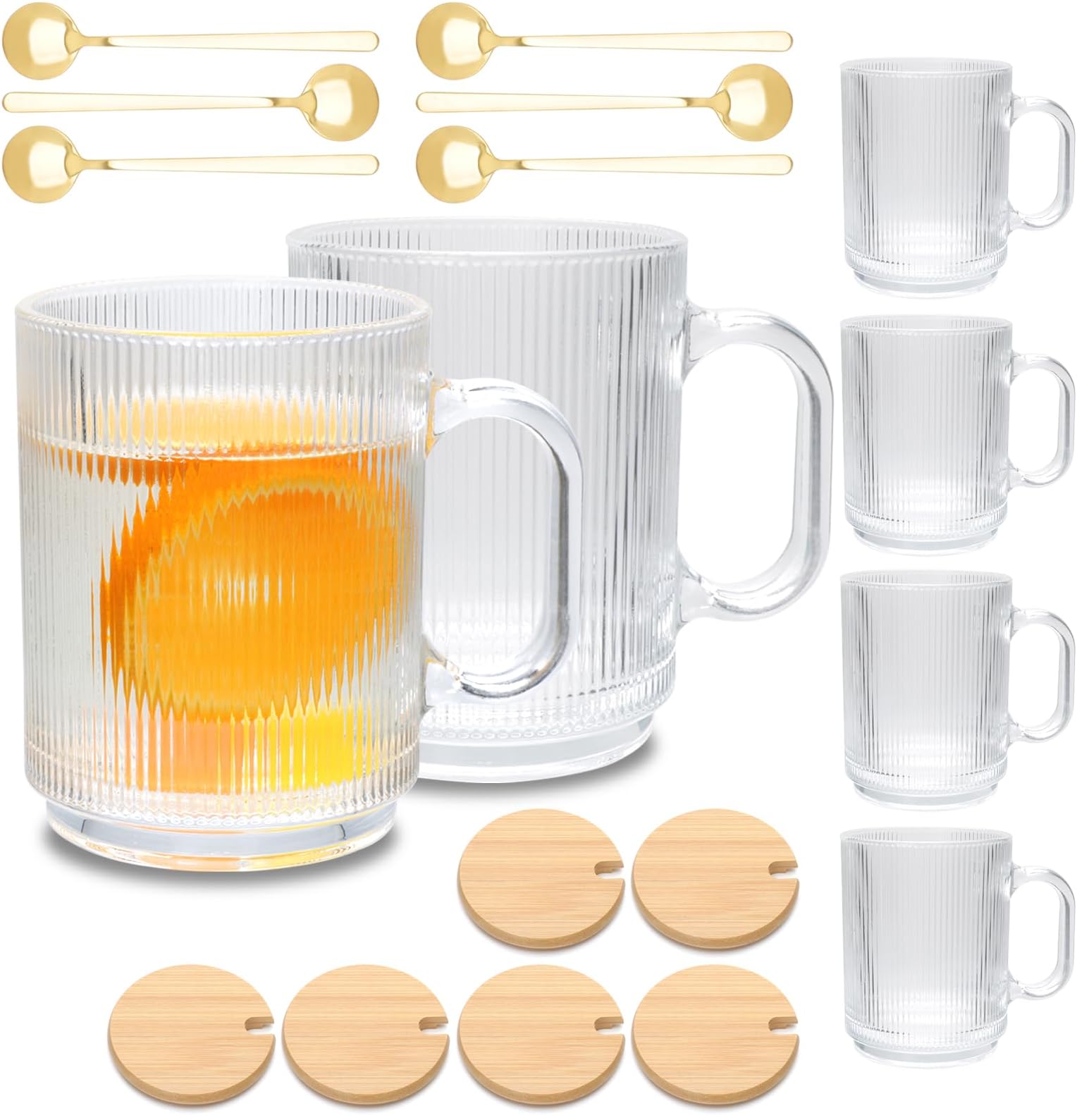 Amazon.com | Rxcvkmw 4 piece Glass Coffee Cup set, with handle, Glass ...