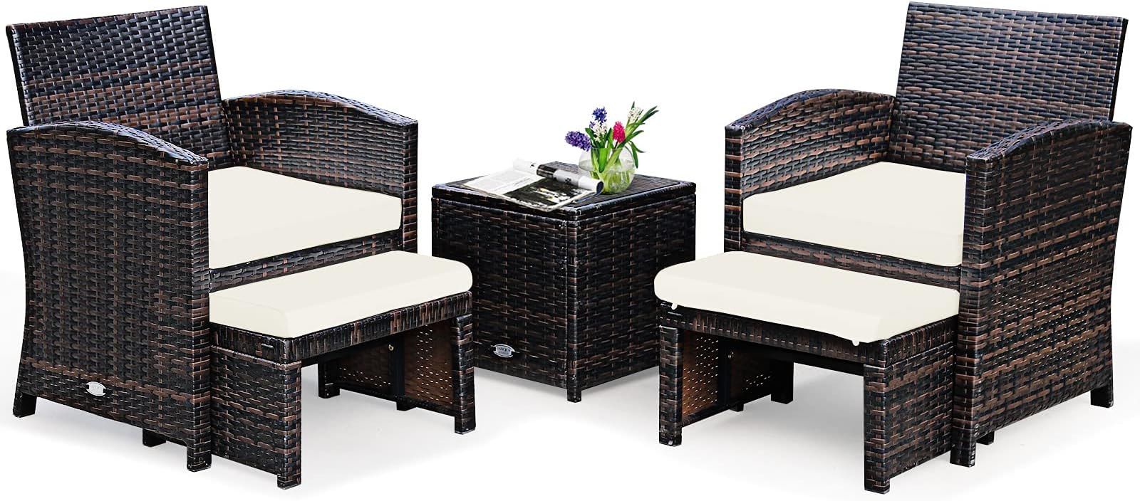 GIANTEX Set di Sedie a Dondolo in Rattan per Balcone, 3 Pezzi Mobili da ...