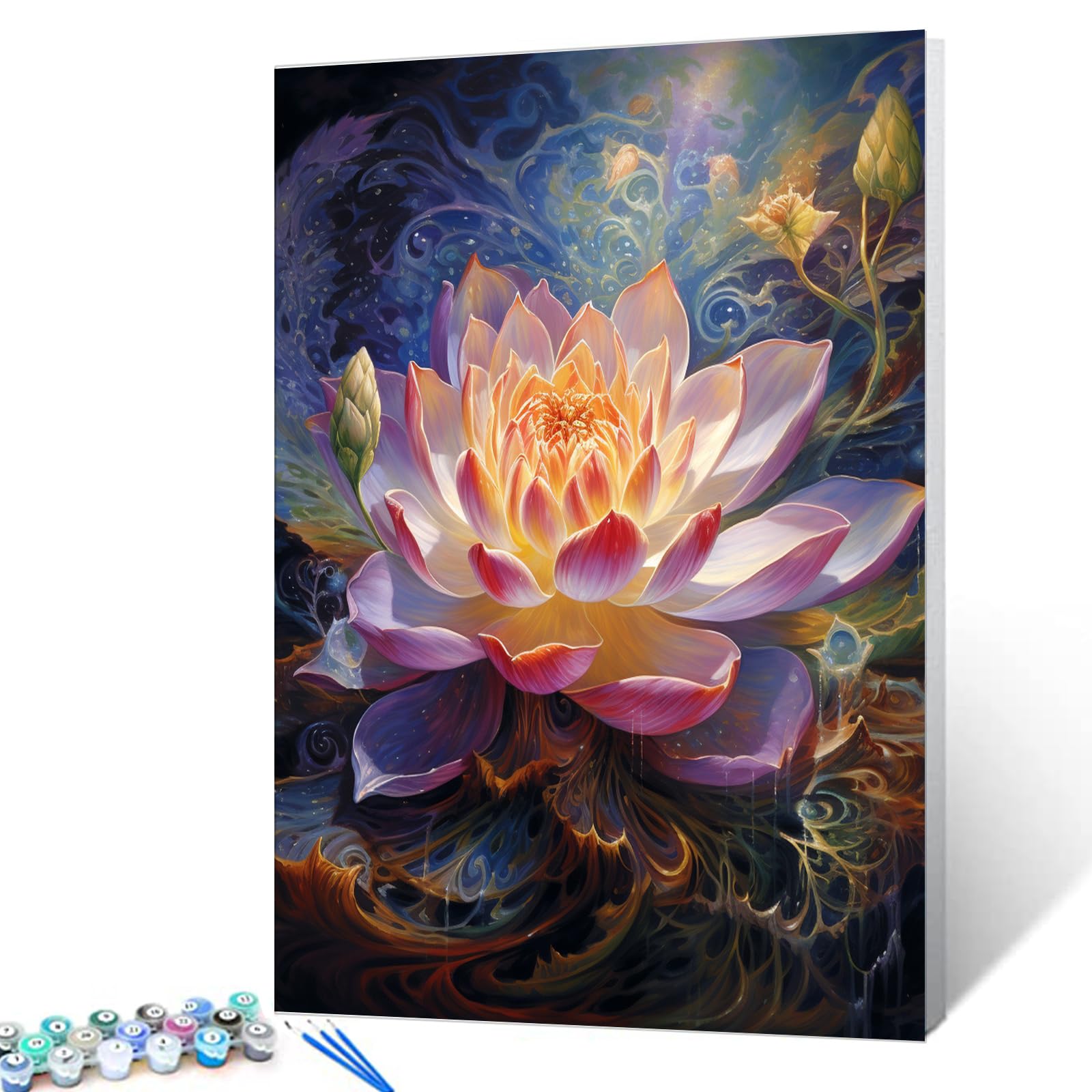 Amazon.com: Pink Lotus Paint by Number Boho Style Flowes DIY Acrylic ...