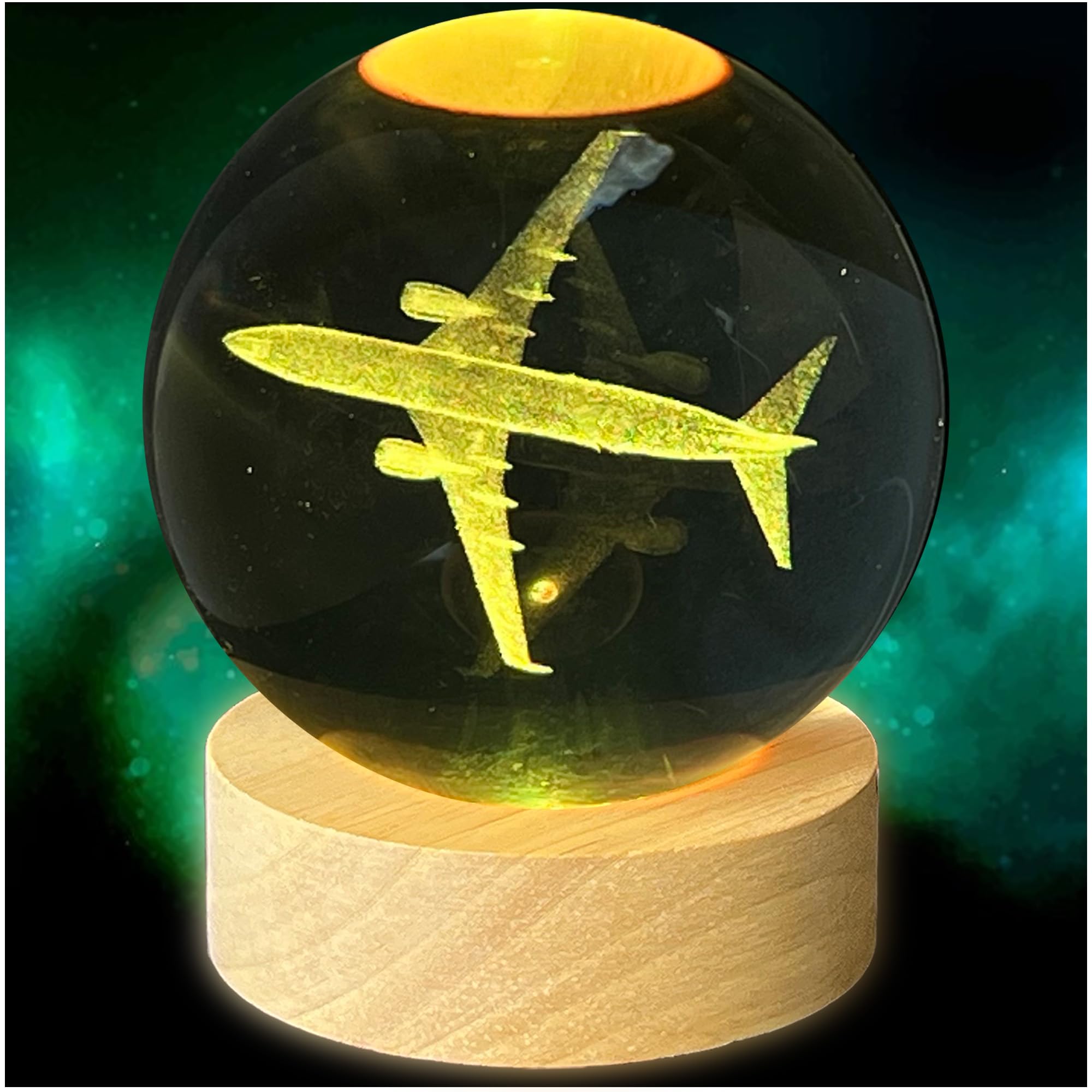 3D Airplane Crystal Ball Night Light, Remote Control with 16 Colors ...