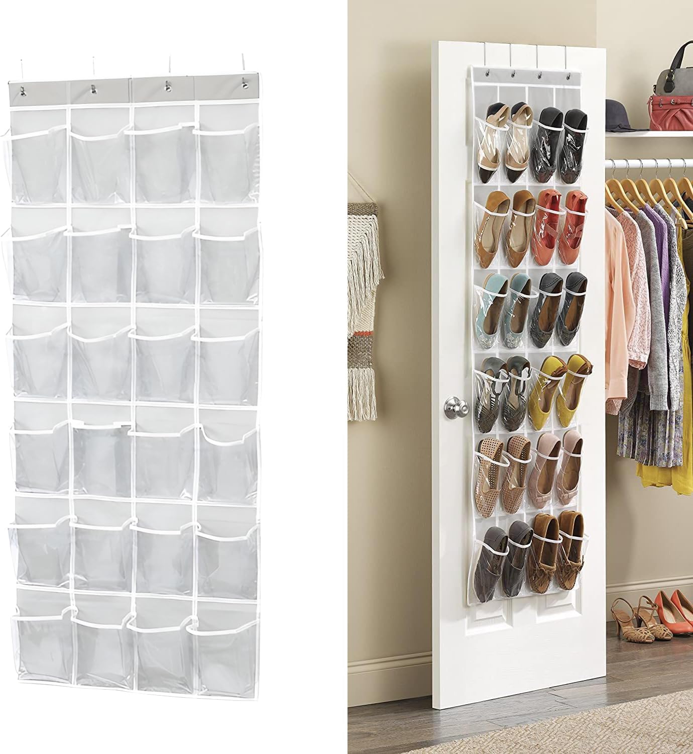 ONTHIS 24 Pockets Over Door Shoe Organizer, Hanging Shoe Holder Back of ...