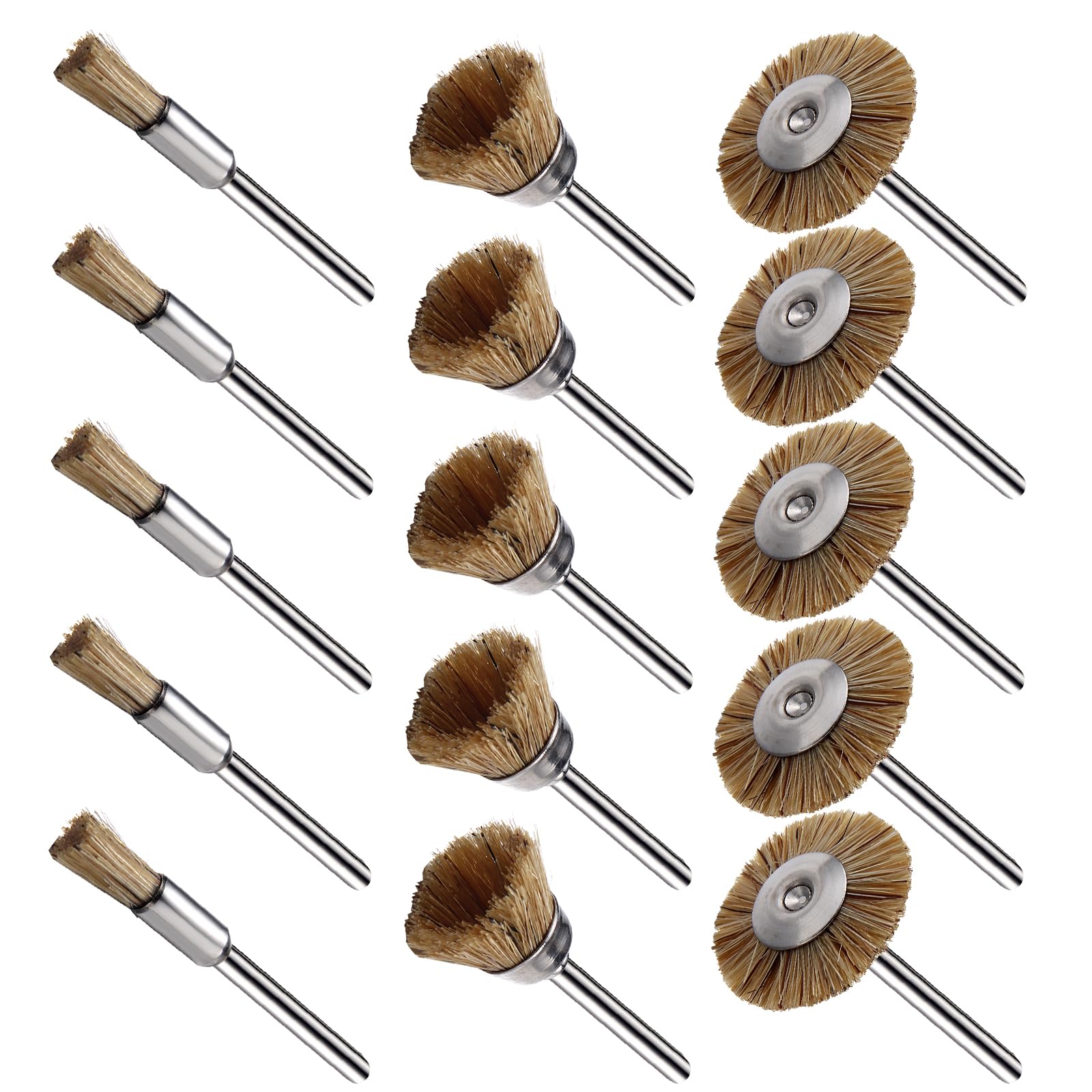 EASYIKI 15 Pieces Yellow Pig Hair Brushes, Small Brush Wheel, Polishing ...