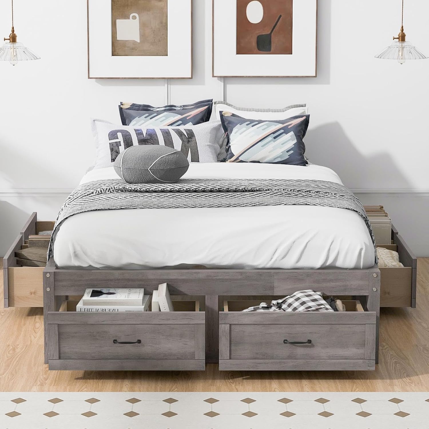 Amazon.com: Miscoos Full Size Platform Bed with 6 Storage Drawers ...