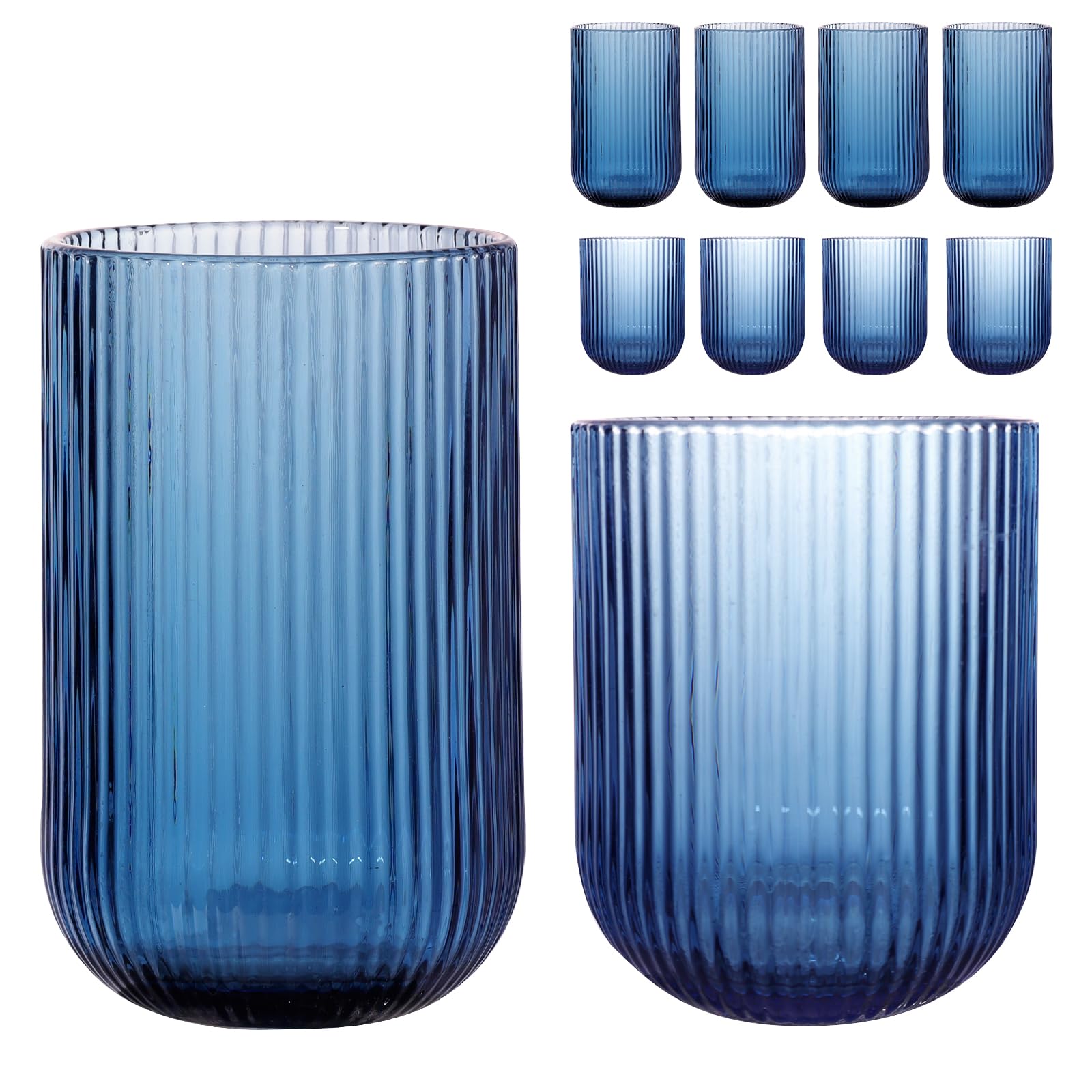 Amazon.com | WeirdUncle Set of 8 Ribbed Glassware,4 Highball Glasses ...