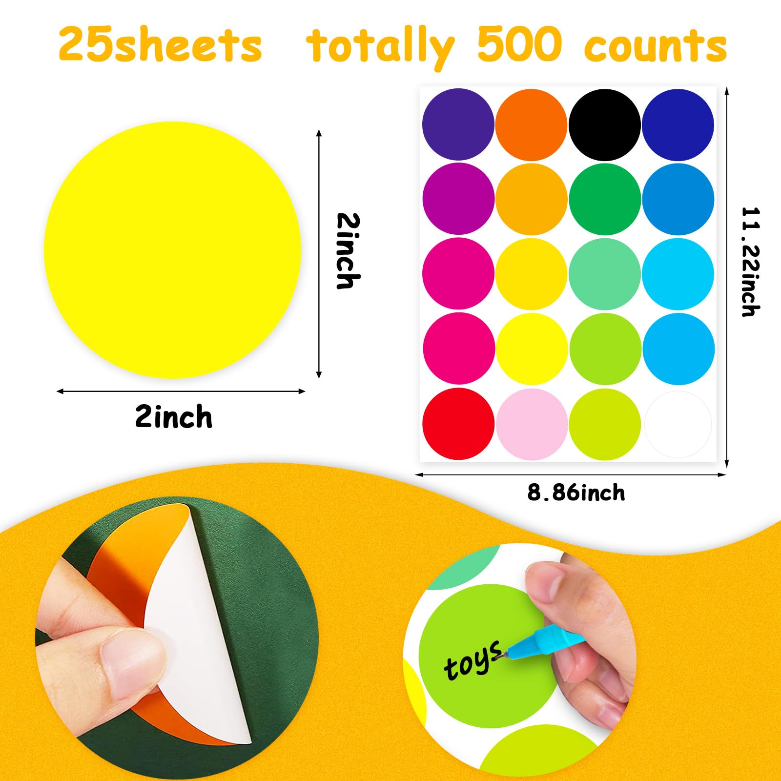 Snapklik.com : Dot Label Stickers 2 Inch 500 Large Circle Colored Round ...