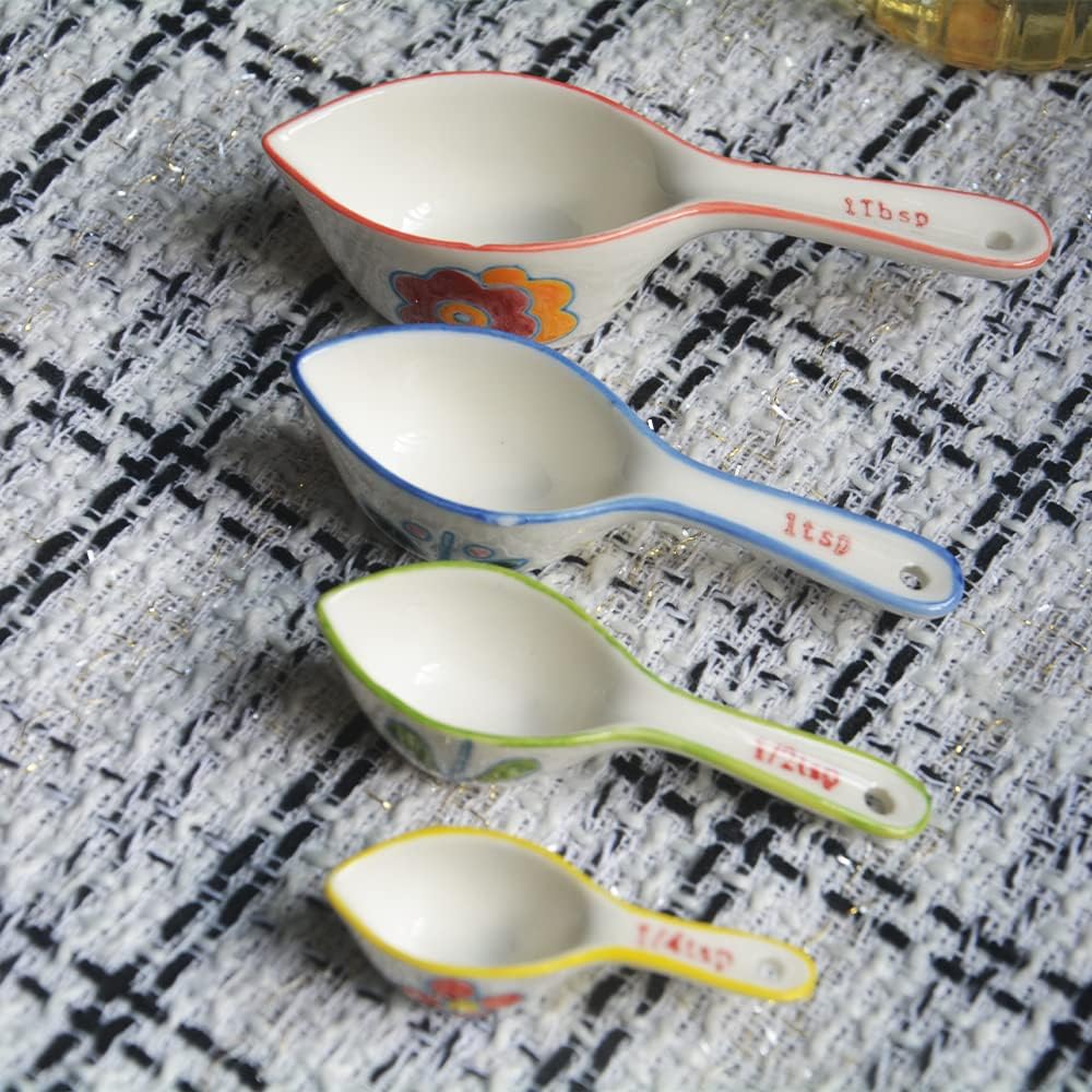 Amazon.com: 4 Pieces Ceramic Measuring Spoons Set - Cute Flower Printed ...