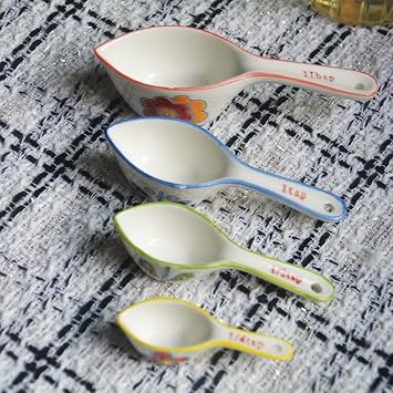 Amazon.com: 4 Pieces Ceramic Measuring Spoons Set - Cute Flower Printed ...