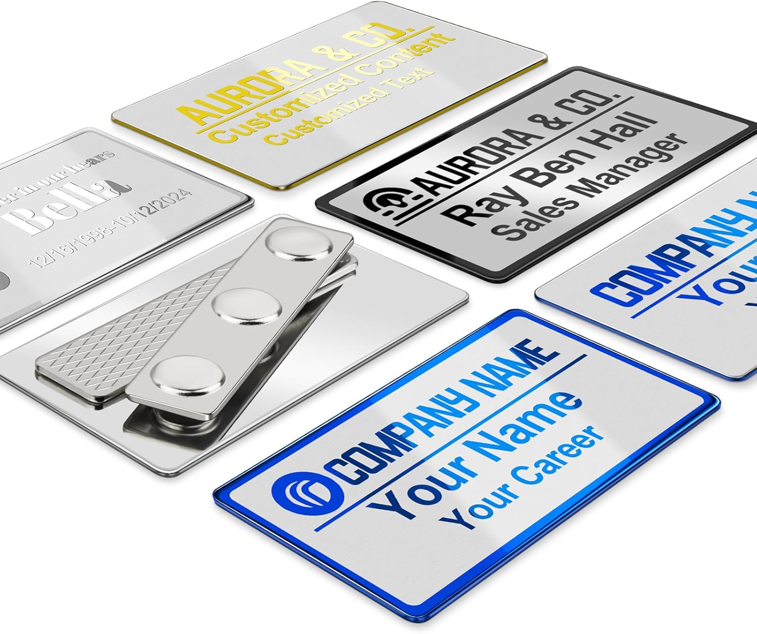 Amazon.com: Stainless Steel Personalized Name Tag with Magnetic Clip – 3"X1.5" Engraved Custom ...