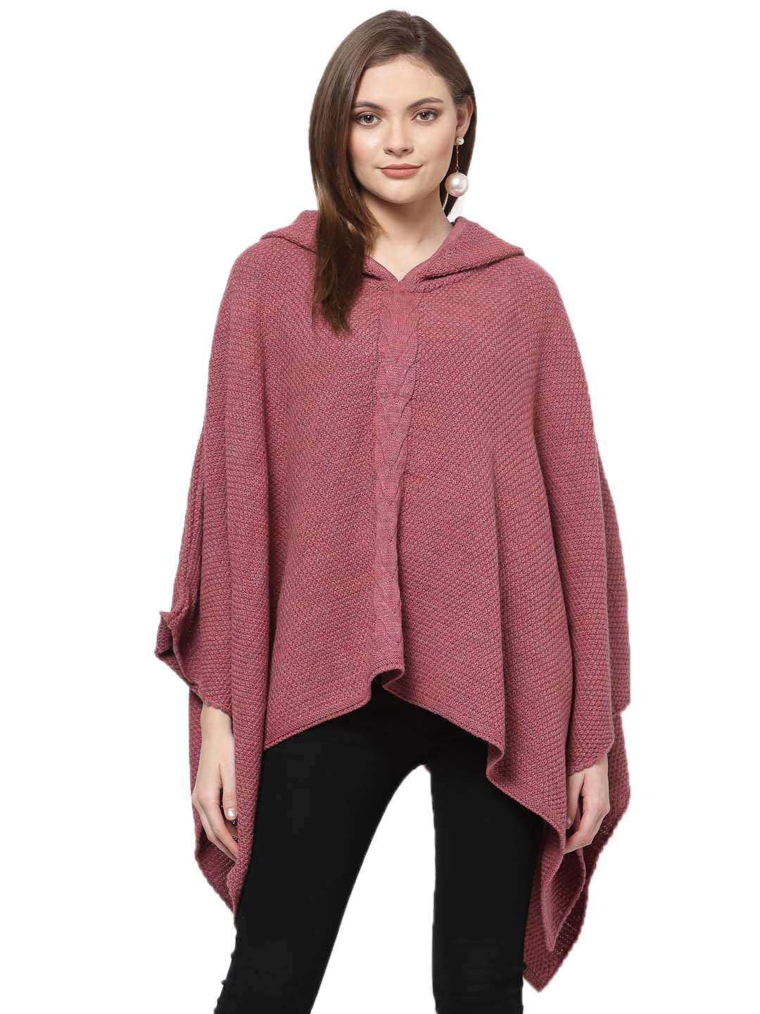 Buy 513 Women Girls Acrylic Winter Wear Solid Knitted Open Front Poncho ...