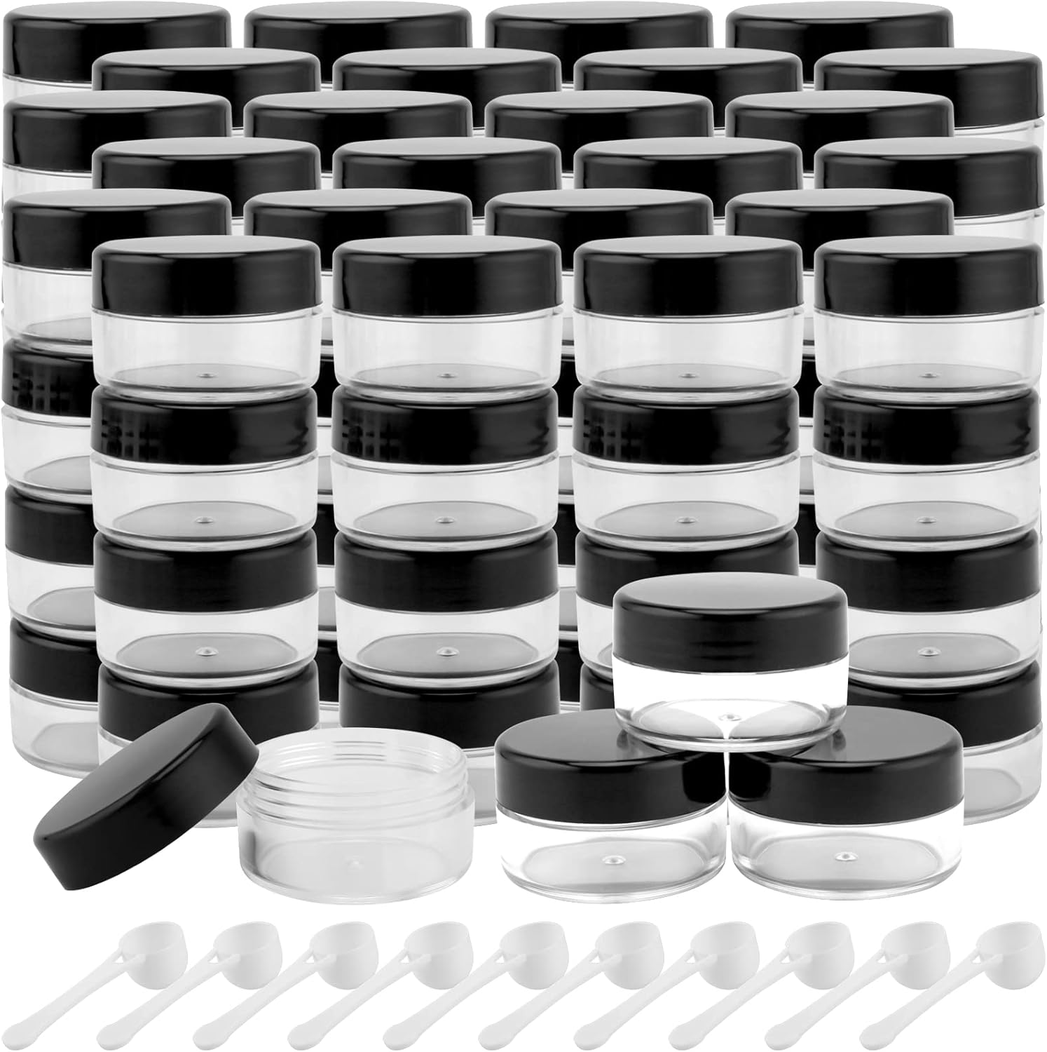 MUKLEI 100 PCS 5ml Cosmetic Sample Jar with 10 Mini Spatulas, 5 Gram ...