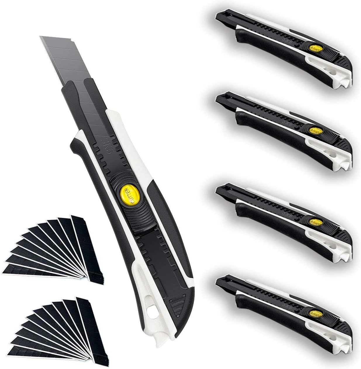 5-Pack Utility Knife+20 Black Blades, Retractable Box Cutter for ...
