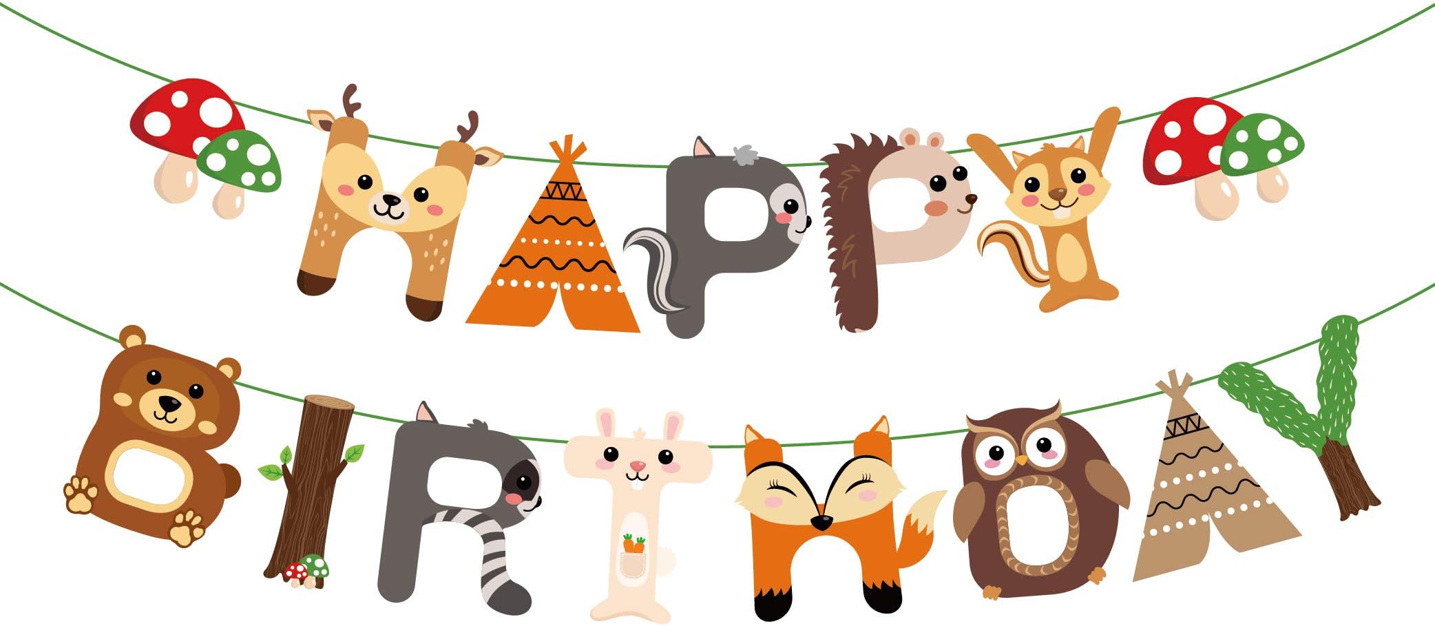 Amazon.com: CC HOME Woodland Creature Birthday Banner,Woodland Animals ...