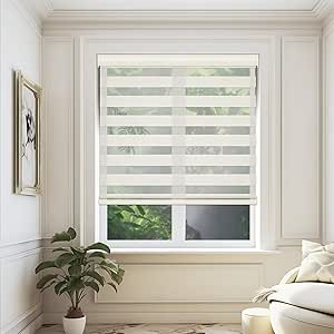 Amazon.com: Youngoo Zebra Blinds for Windows Cordless, Dual Layer Sheer Blinds 80% Blackout ...