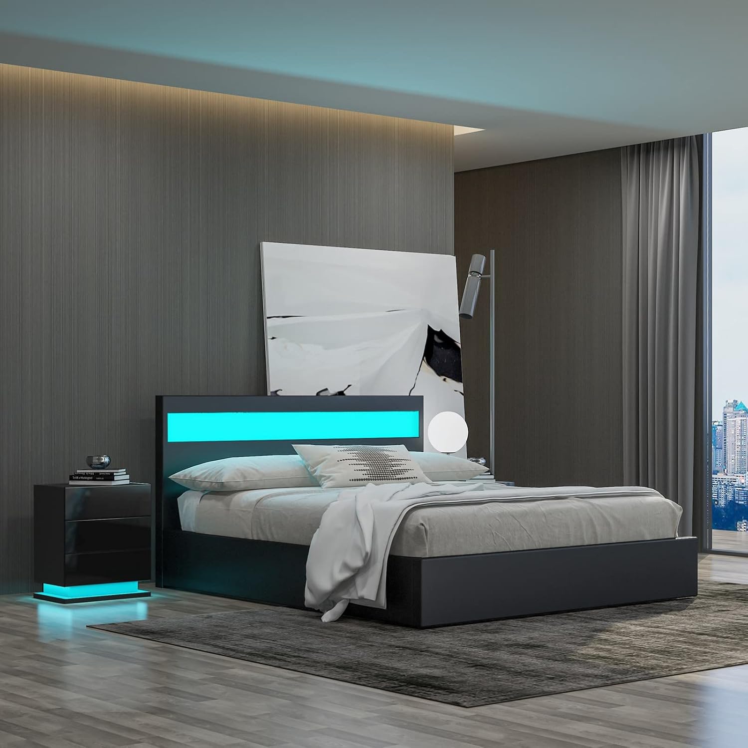 Senvoziii Ottoman Lift Storage Bed Frame with LED Headboard, 4FT6 ...