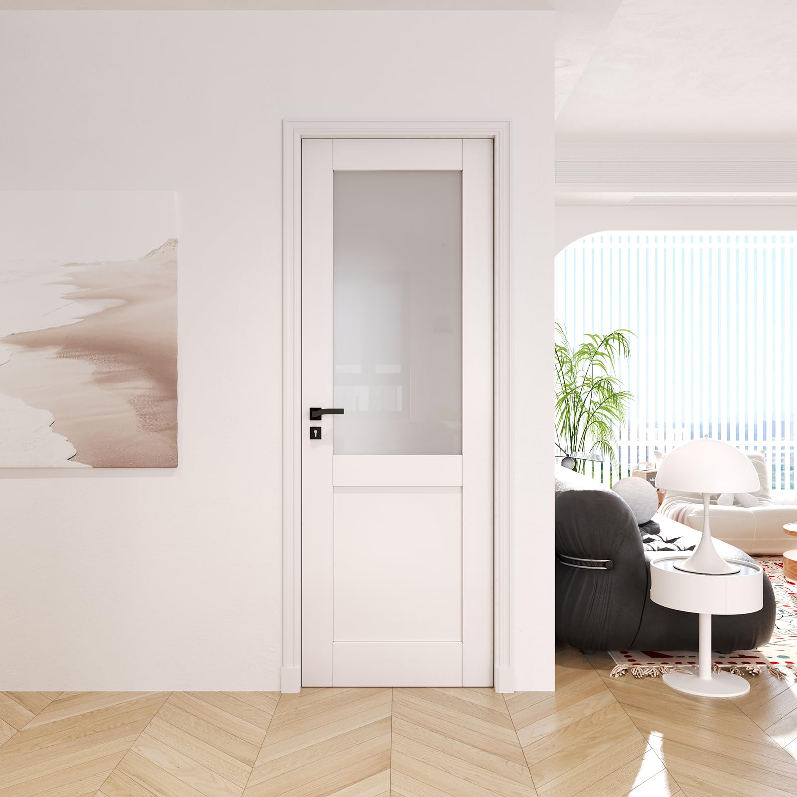 Amazon.com: 28" x 80" Slab Door, Frosted Glass Interior French Door ...