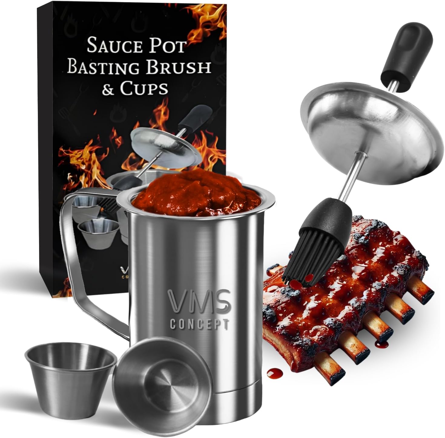 Amazon.com: BBQ Basting Pot with Basting Brush - Stainless Steel ...
