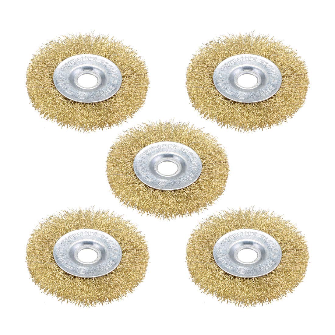 uxcell 4-Inch Wire Wheel Brush Bench Brass Plated Crimped Steel with 5/ ...