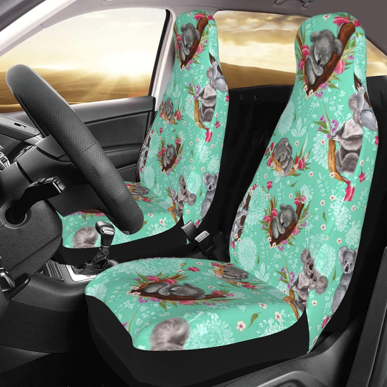 Amazon.com: ALYYDFF Cute Koalas Floral Leaf Green Car Seat Covers 2 Pcs ...