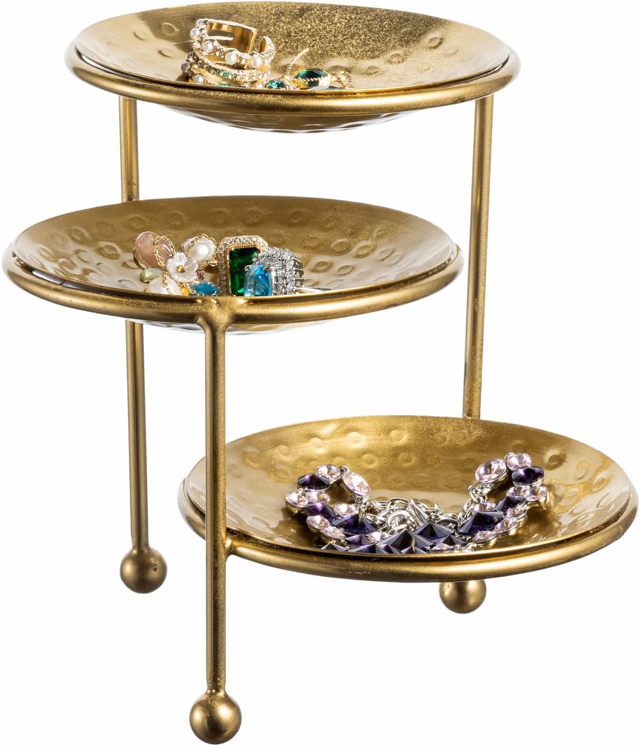 Amazon.com: MyGift 3 Tier Jewelry Dish Organizer - Hammered Brass ...