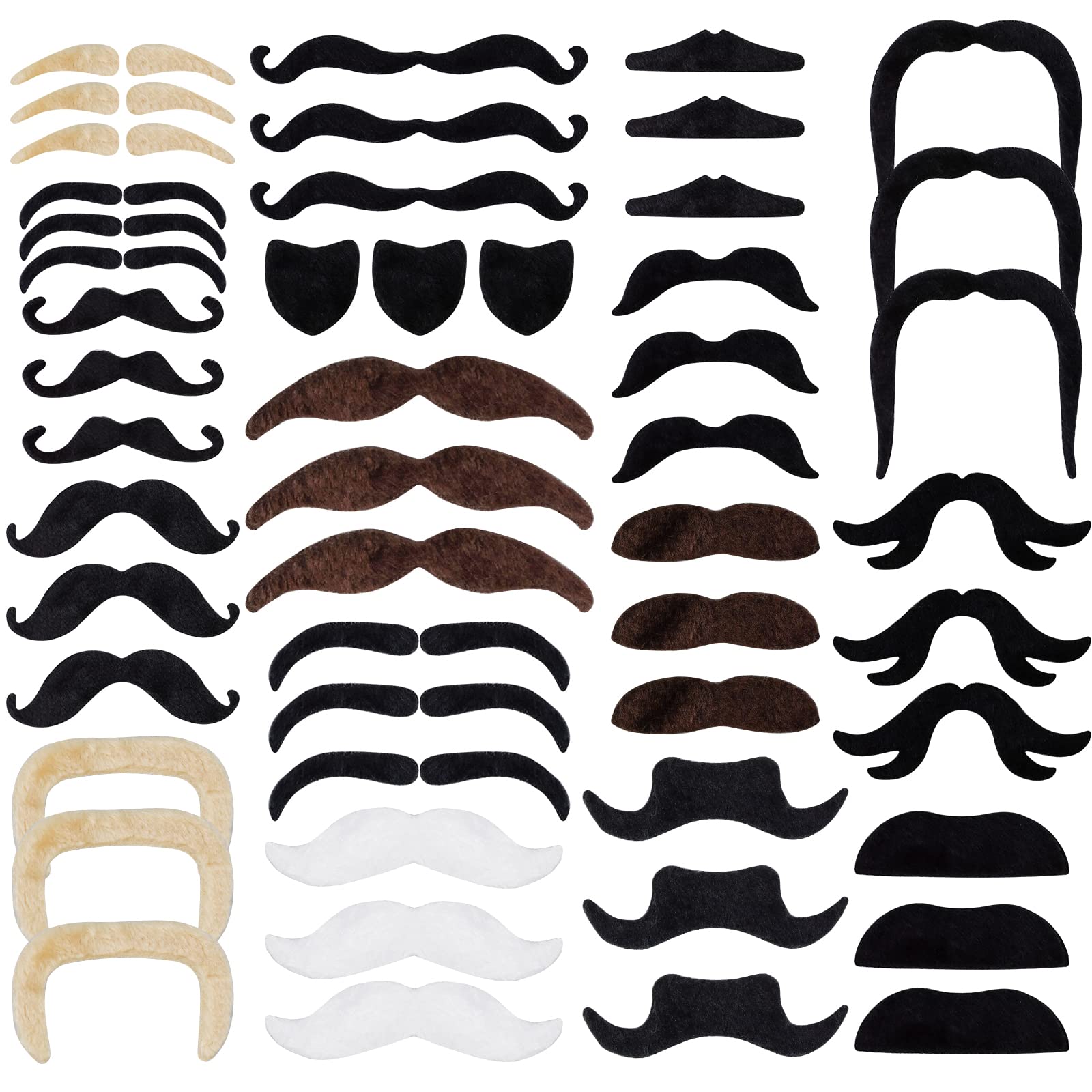48 Pcs Fake Moustache Self-Adhesive Novelty Mustache Multi-Color and ...