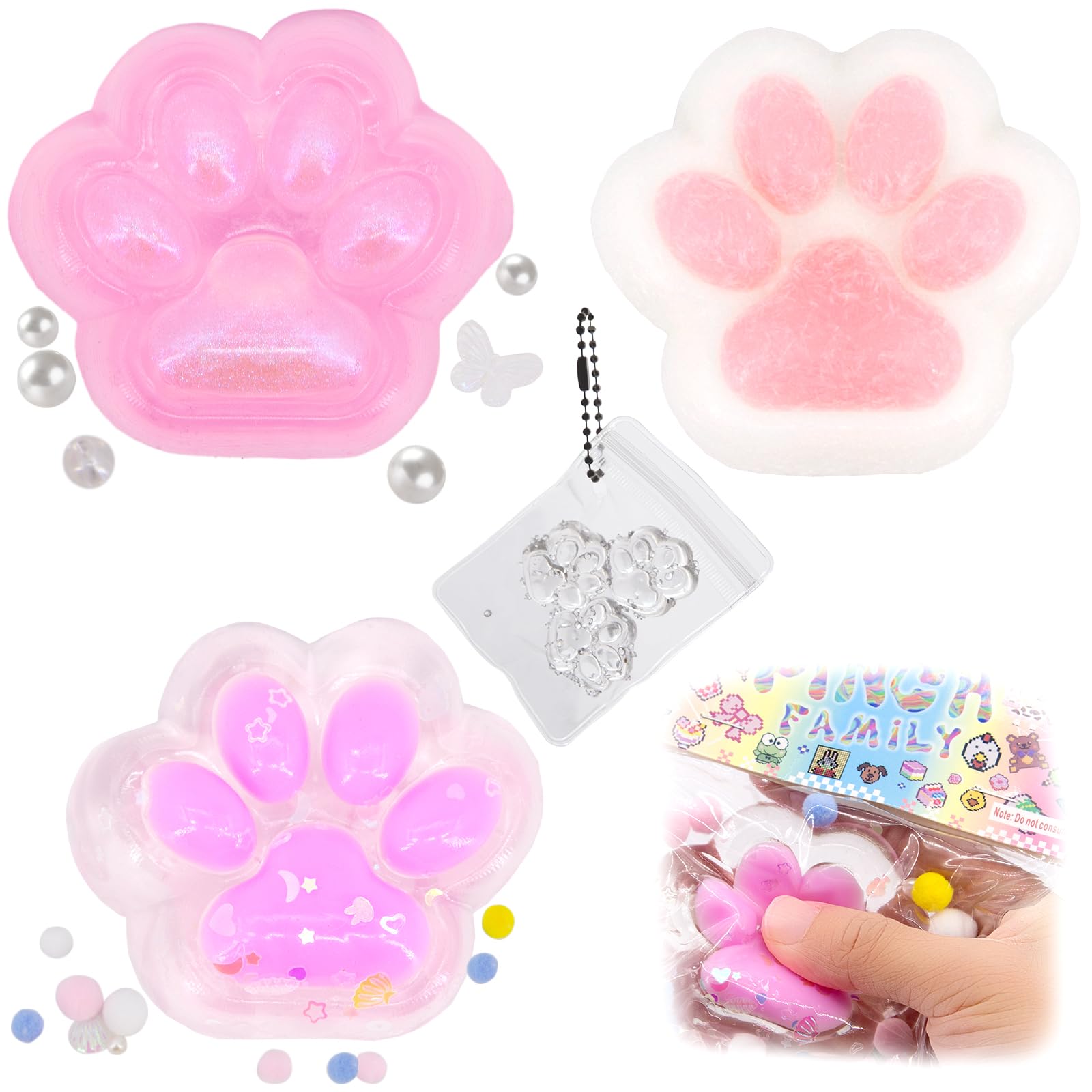 4Pcs Cat Paw Squishy 3+1Mini Handmade Squeezing Rebound Kitty Paw Taba ...