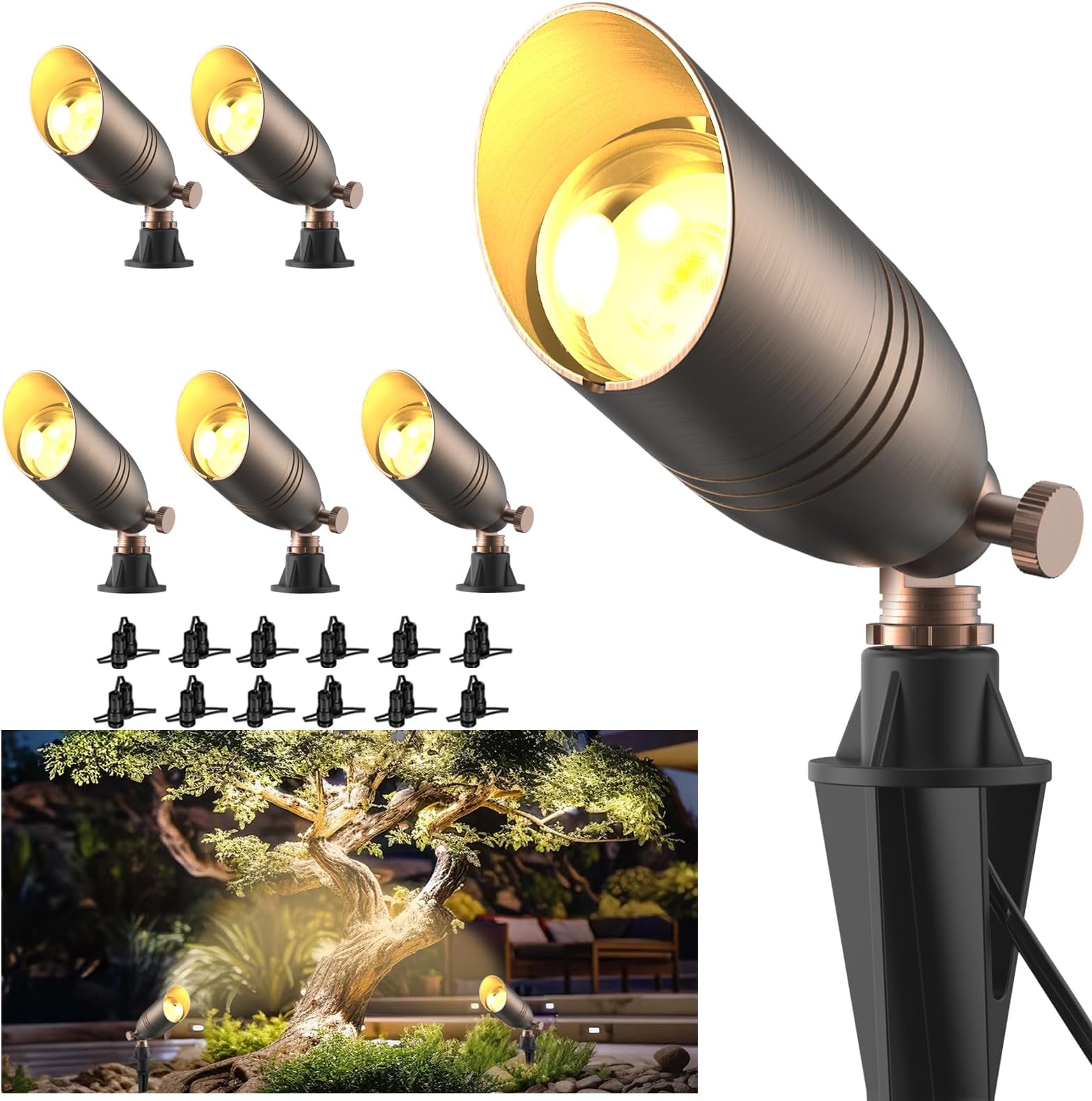 COLOER Brass Landscape Spotlights, 12 Pack Spot Lights Outdoor with 5W ...