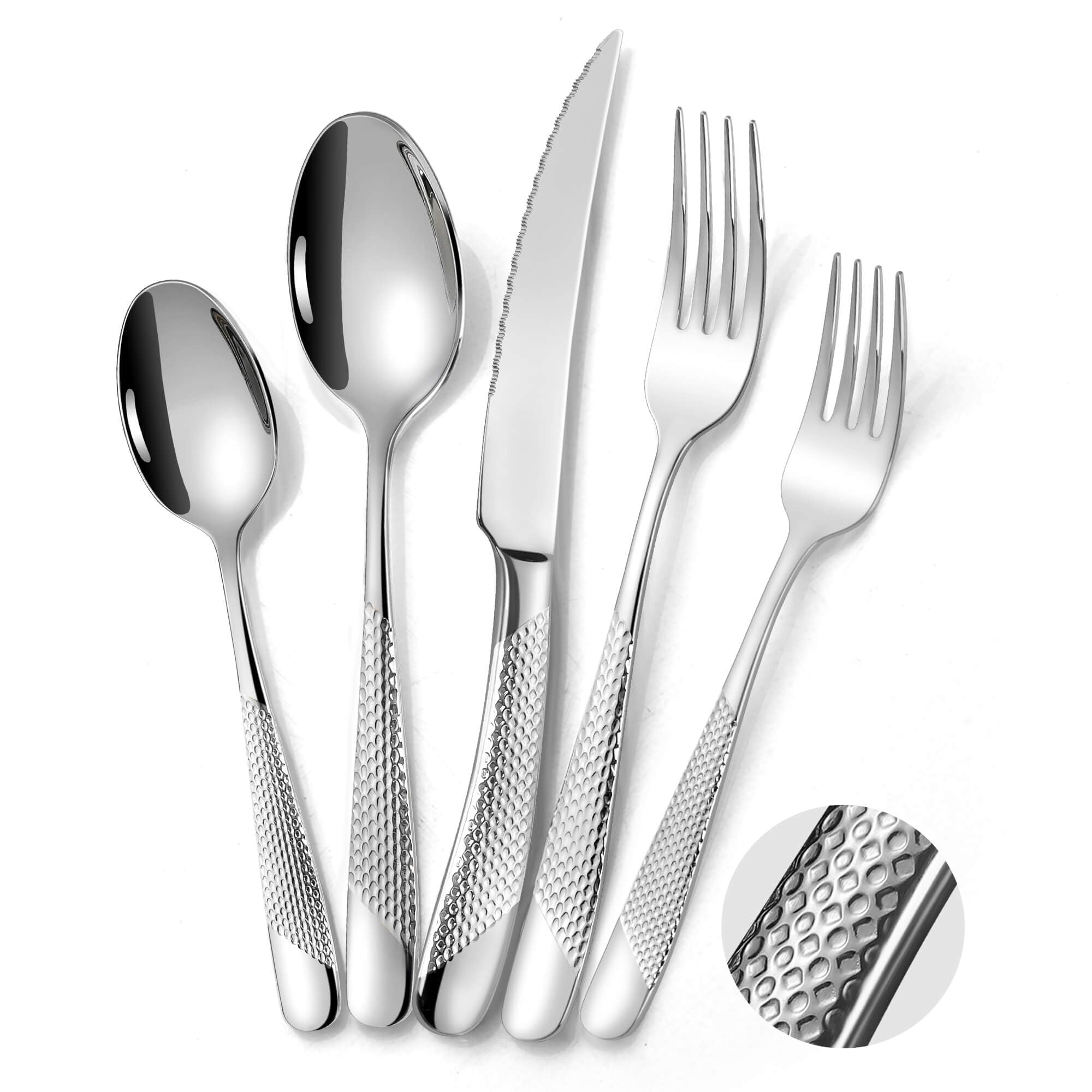 Amazon.com: Lemeya 20-Piece Hammered Silverware Set for 4 with Serrated ...