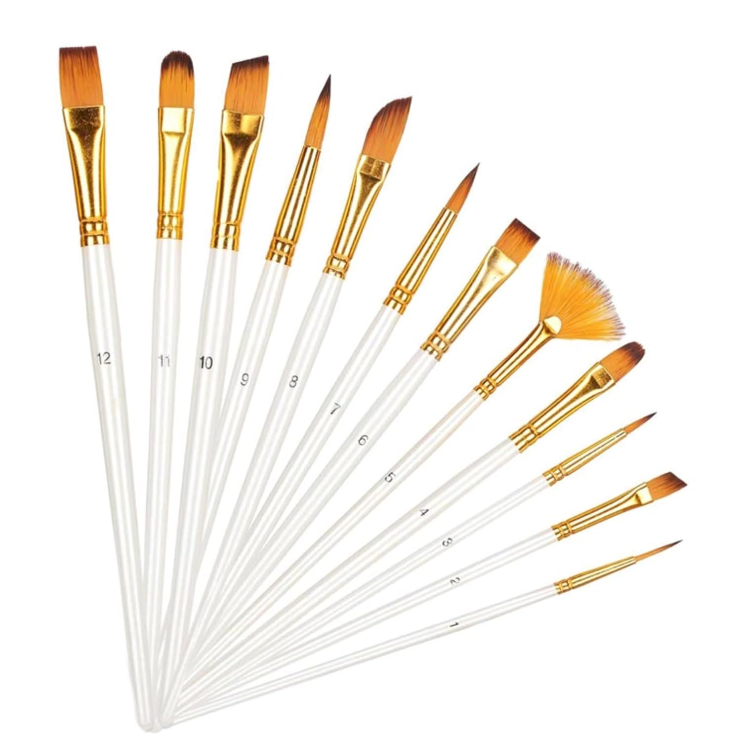 Twizzle Painting Brushes Set of 12 Round, Flat Mix Synthetic Hairs ...