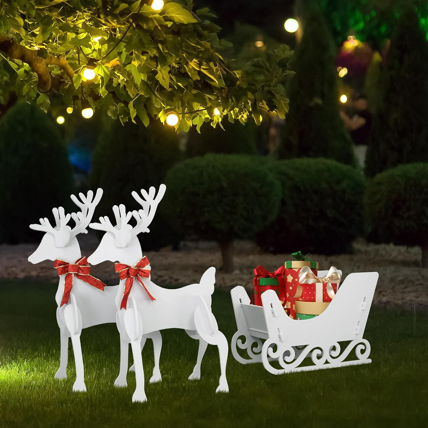Amazon.com: VINGLI PVC Christmas Reindeer and Sleigh Outdoor ...