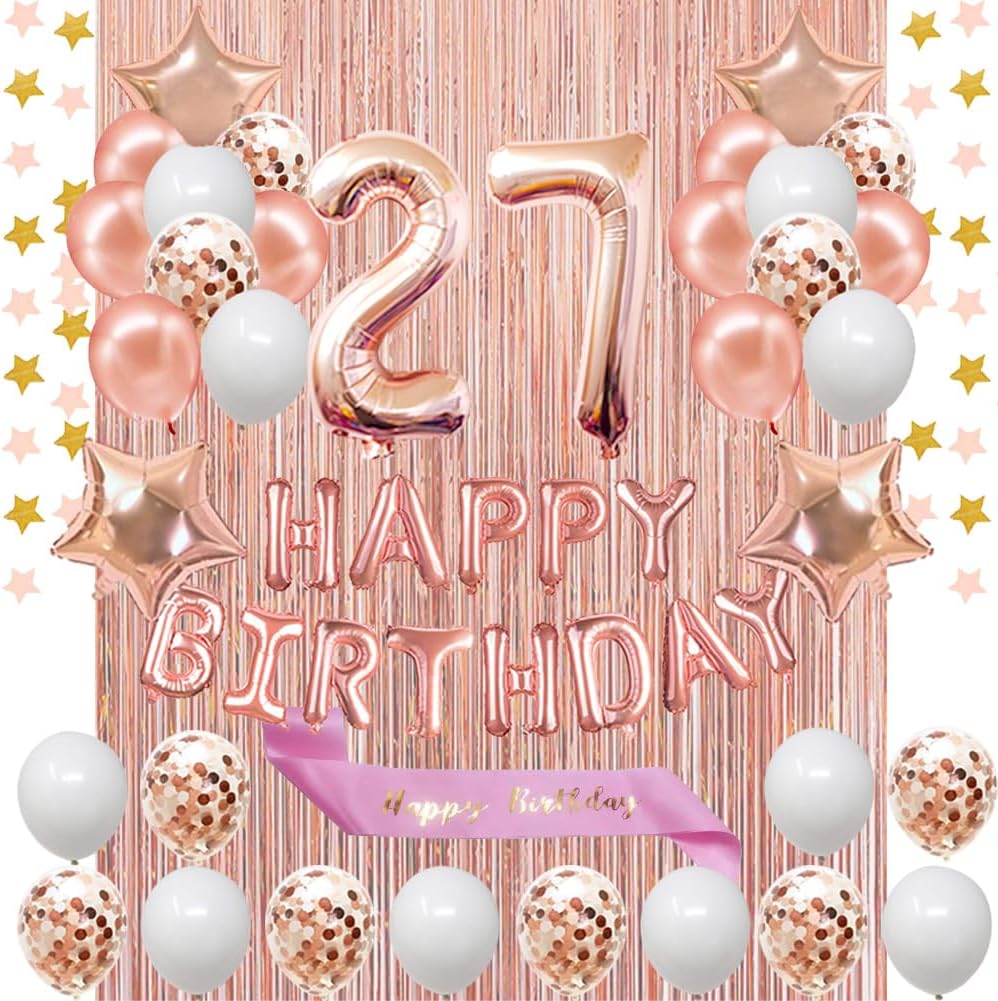 Amazon.com: Fancypartyshop 27th Birthday Decorations - Rose Gold Happy ...