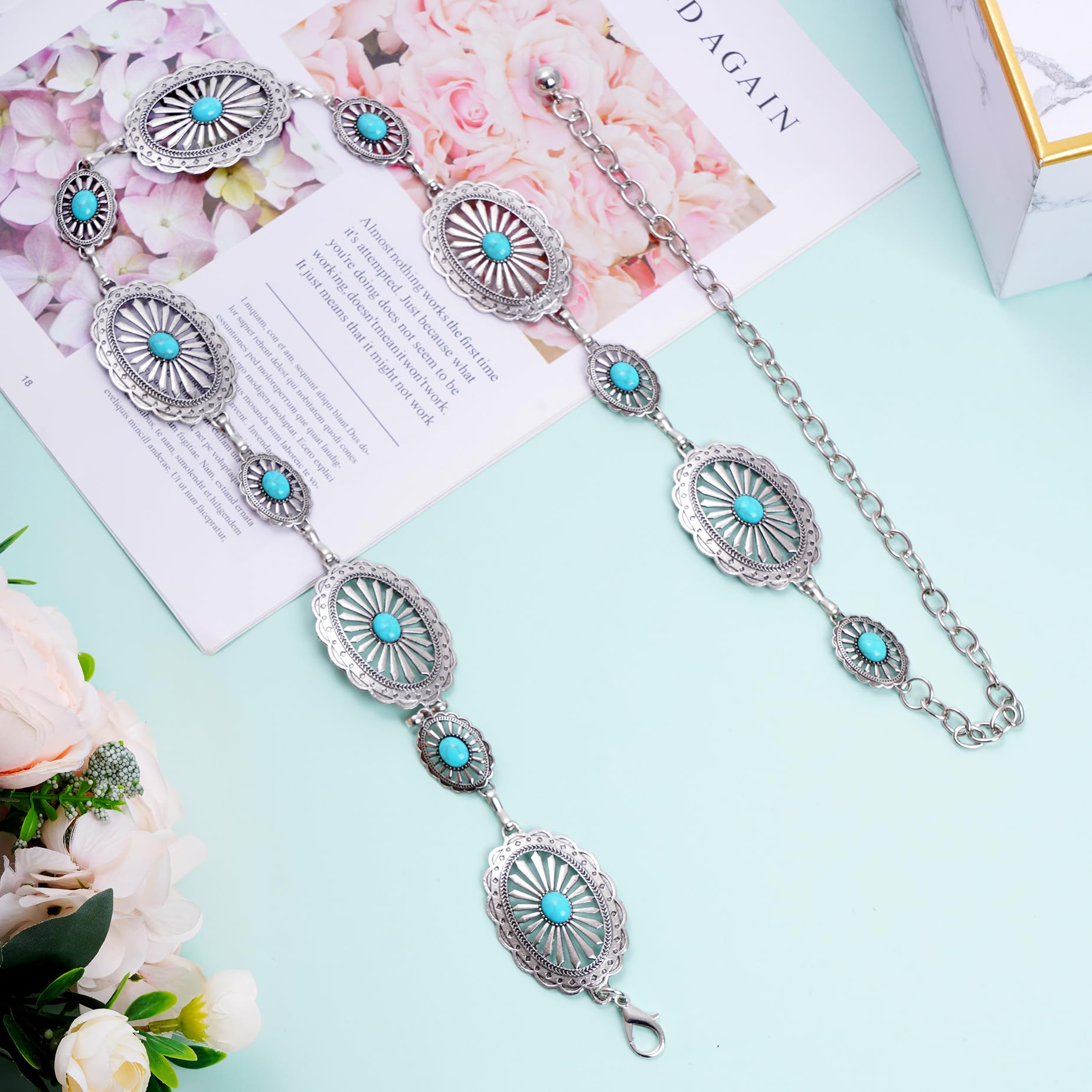 Snapklik.com : Western Oval Concho Chain Belt For Women Turquoise Metal ...