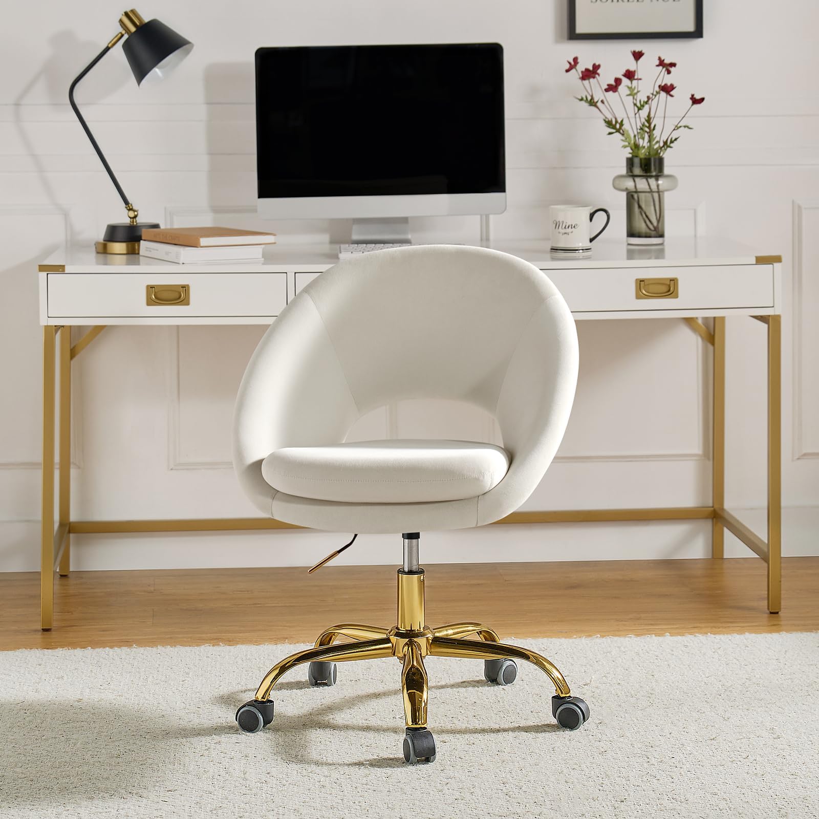 HULALA HOME Velvet Office Chair Desk Swivel Vanity Comfortable Chairs ...